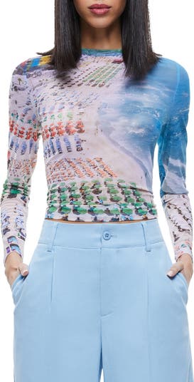Alice + Olivia Delaina Print Mesh Top | Nordstrom