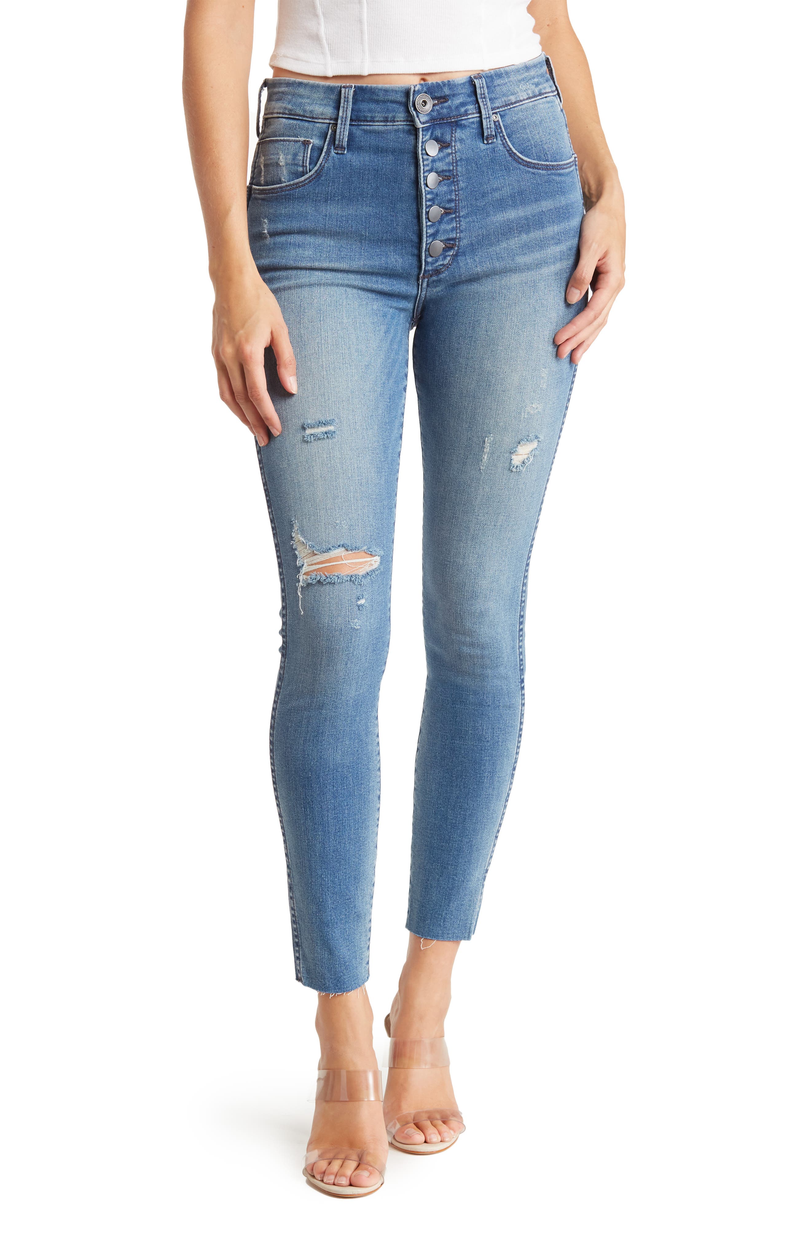 Whetherly Cooper Frayed Exposed Button Ankle Skinny Jeans | Nordstromrack