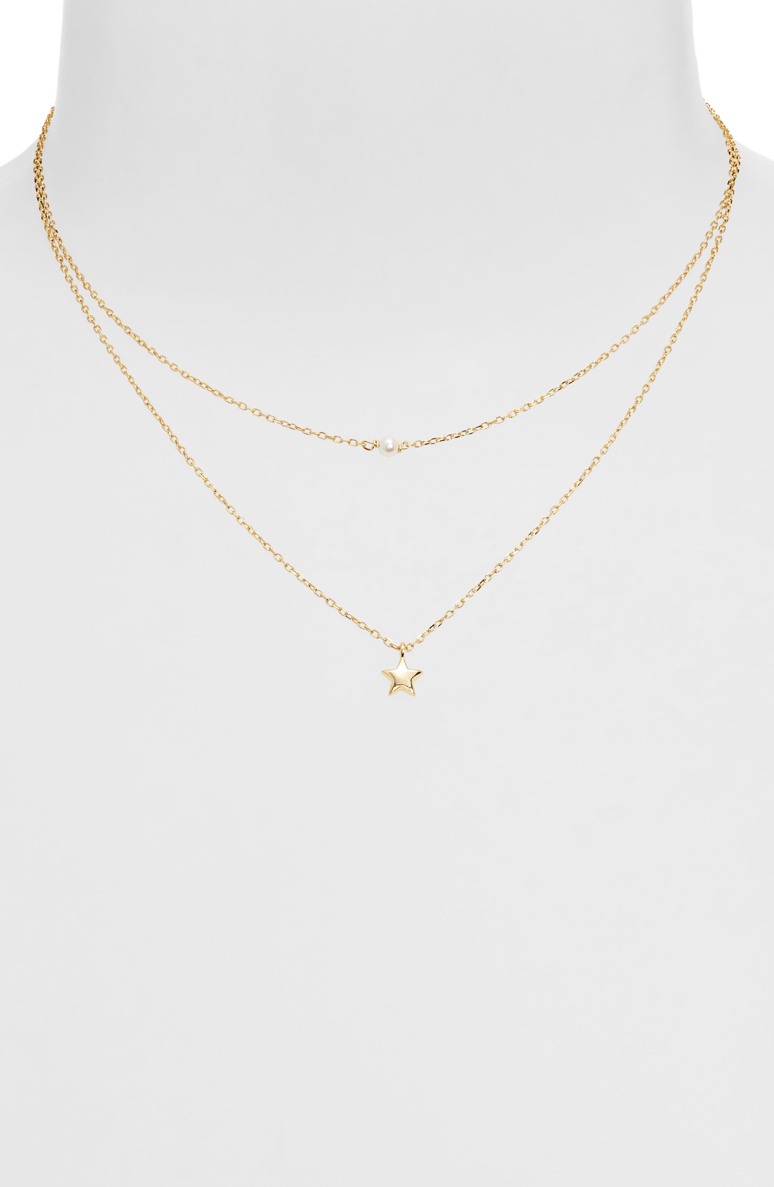 ARGENTO VIVO Faux Pearl & Star Double Strand Chain Necklace | Nordstromrack