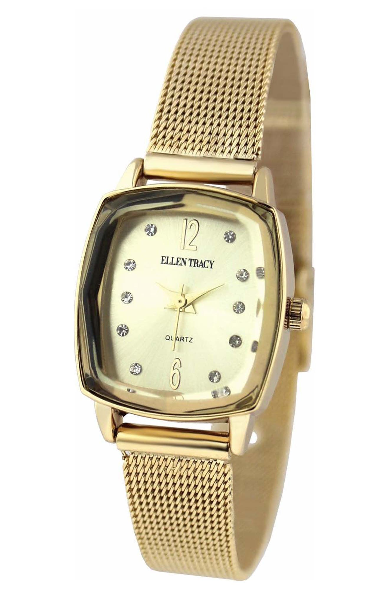 Ellen Tracy Faceted Bezel Mesh Strap Watch, 34mm | Nordstromrack