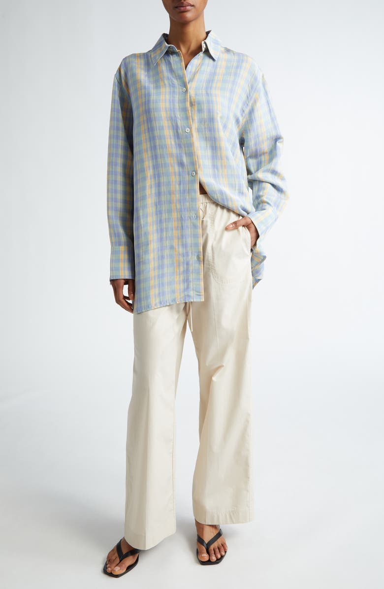 TOTEME Relaxed Fit Plaid Linen Blend Button-Up Shirt | Nordstromrack