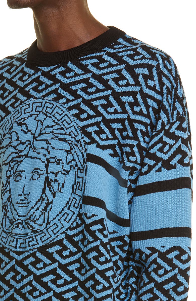 Versace La Greca Medium Jacquard Wool Blend Sweater | Nordstromrack