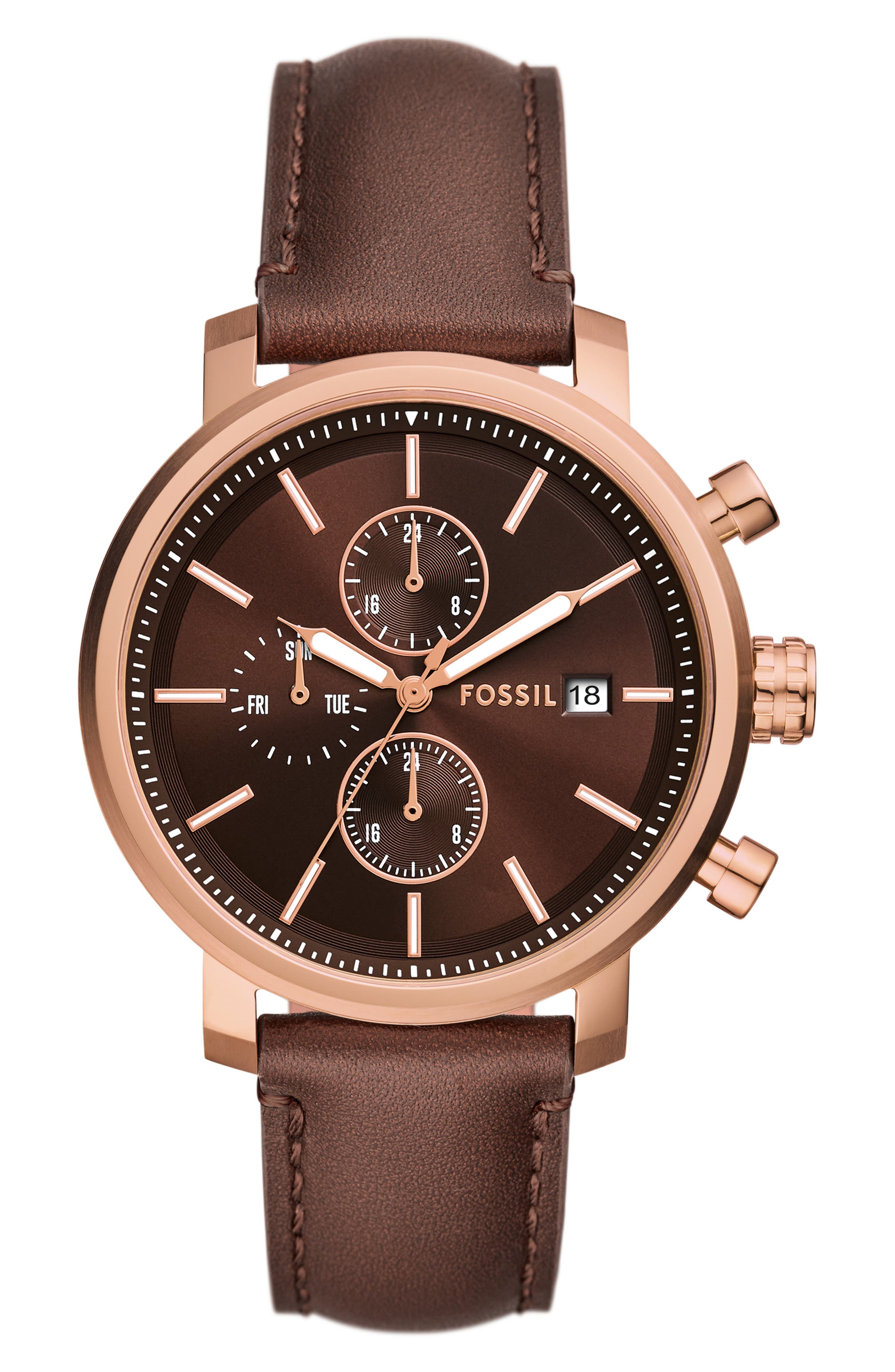 Fossil Rhett Leather Strap Watch, 43mm | Nordstromrack