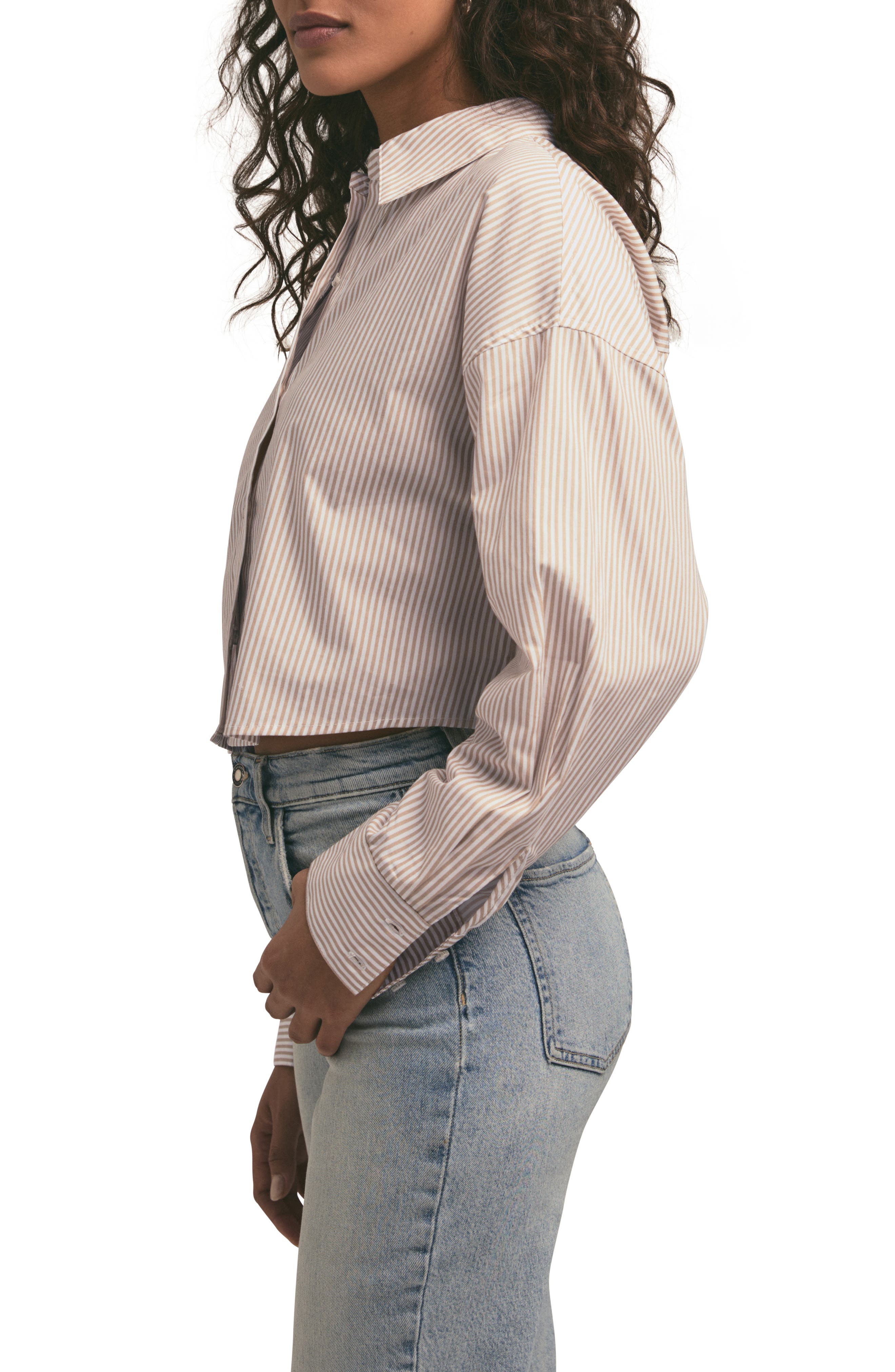 Favorite Daughter The Crop Stripe Cotton Button-Up Shirt | Nordstromrack