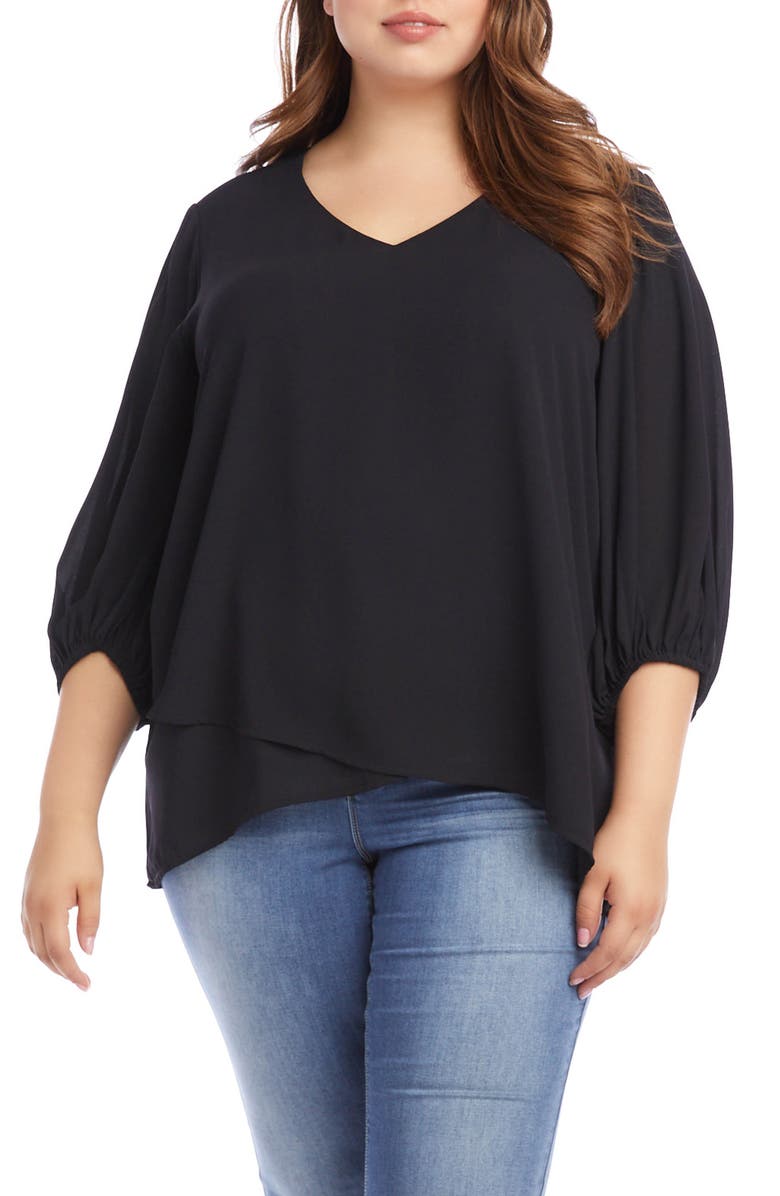 Karen Kane Crossover Blouson Sleeve Crepe Top | Nordstromrack