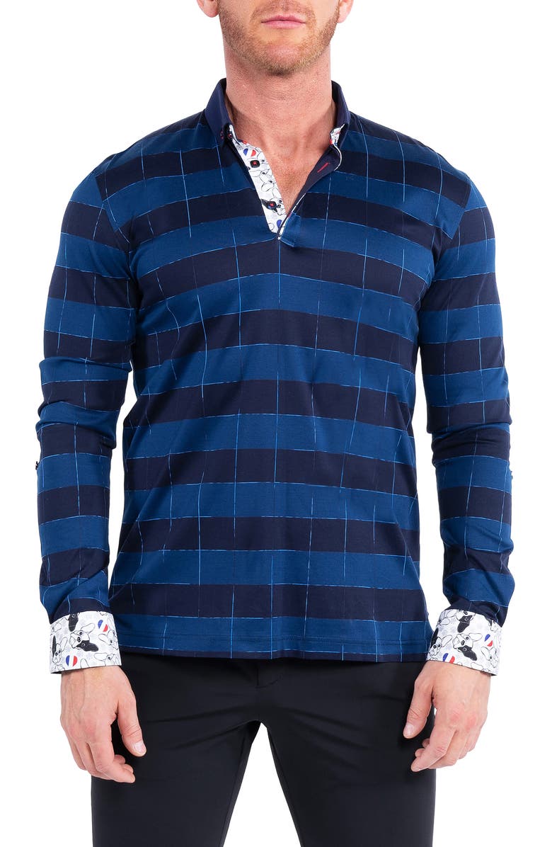 Maceoo Newton Block Blue Stripe Button-Down Polo | Nordstromrack