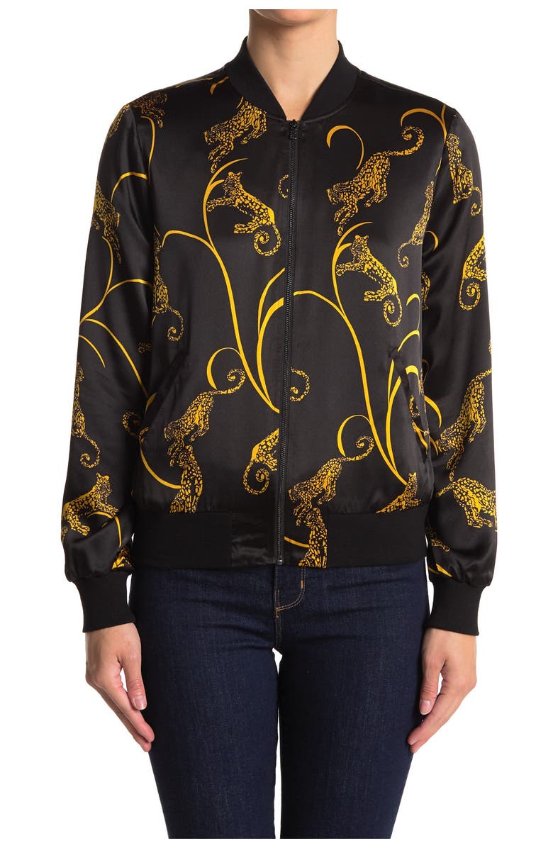 L'AGENCE Ollie Big Cat Print Silk Bomber Jacket | Nordstromrack