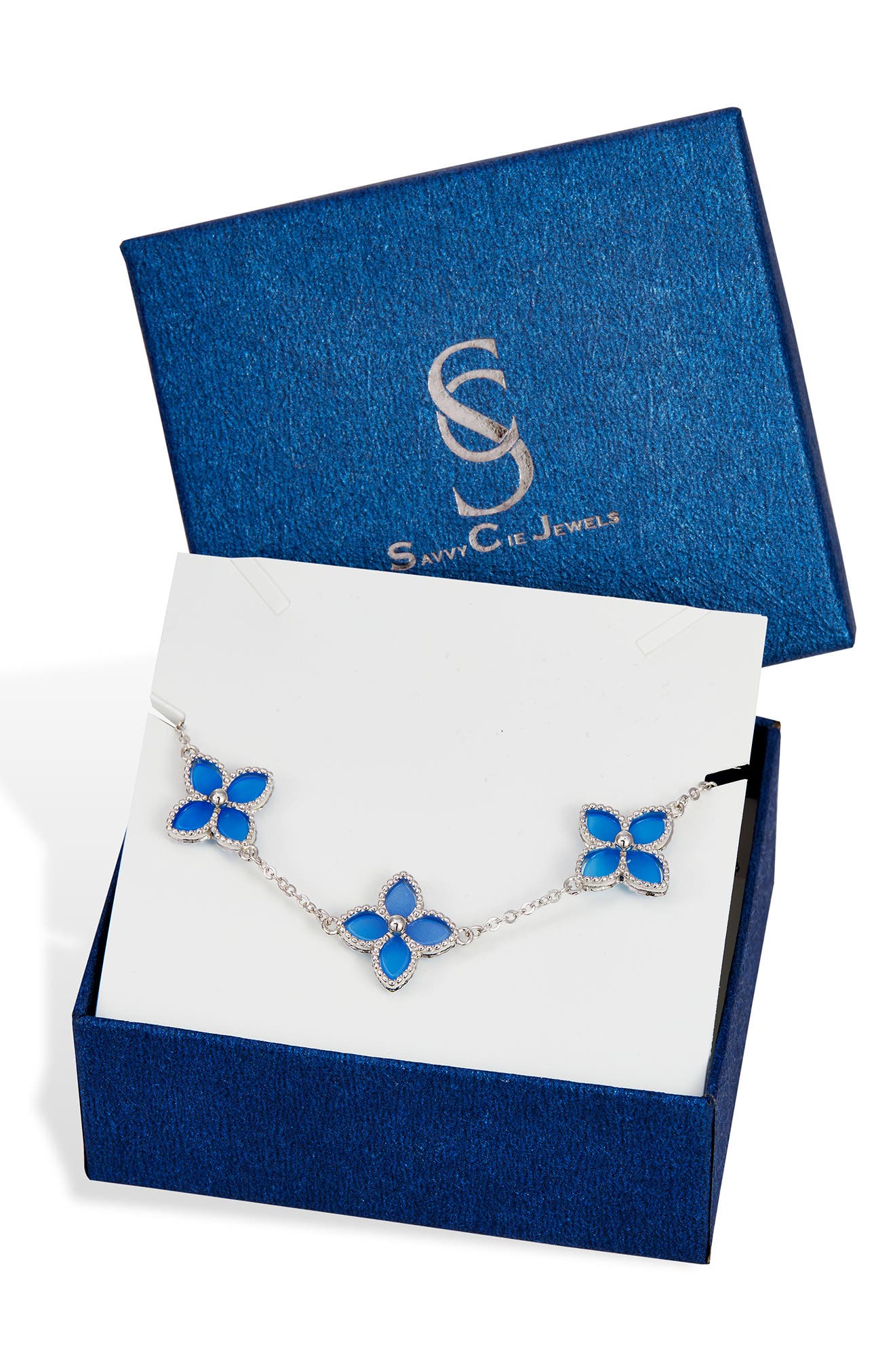 SAVVY CIE JEWELS Blue Agate Flower Station Chain Bracelet | Nordstromrack
