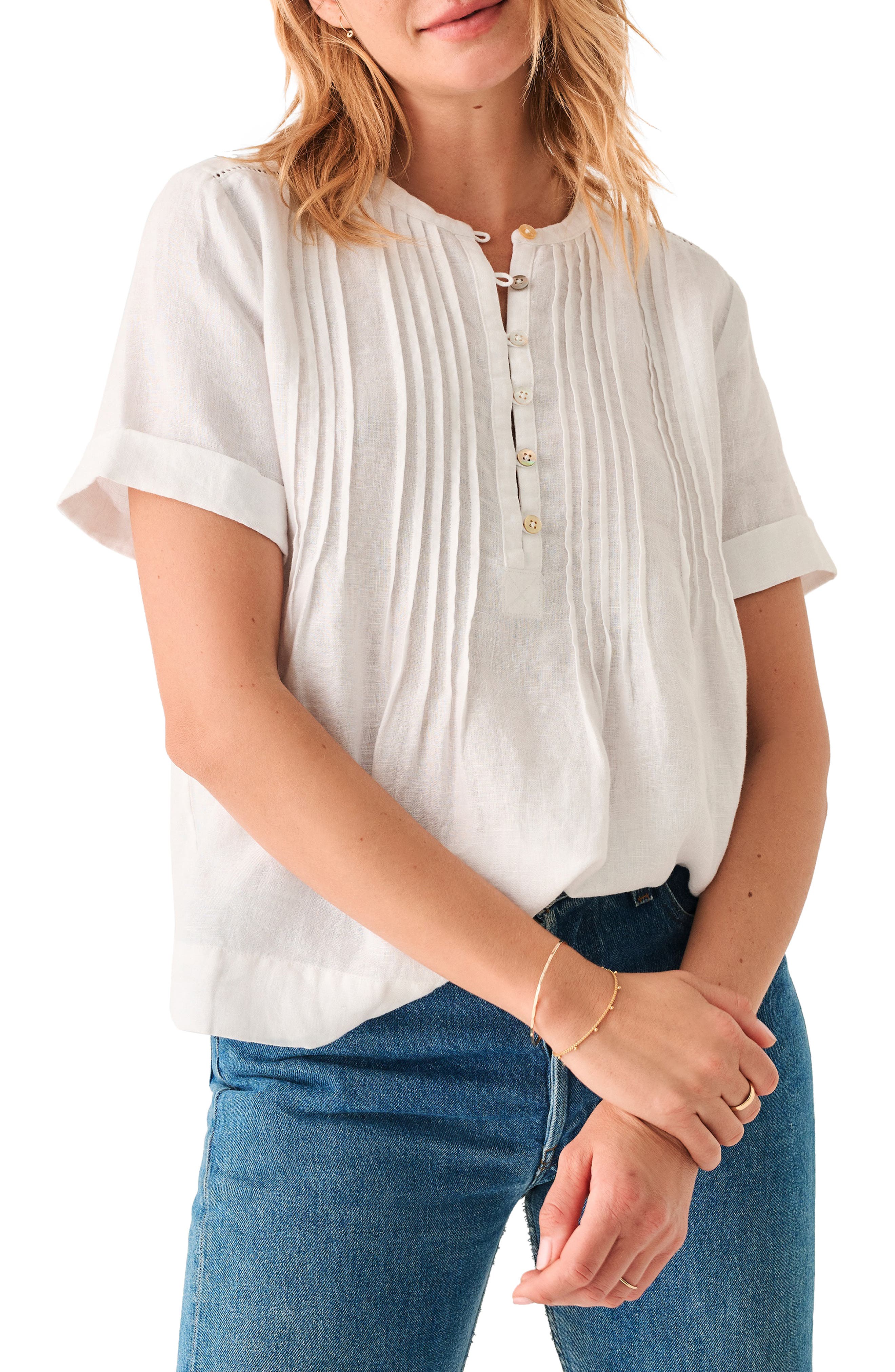 Faherty Gemina Pintuck Linen Top | Nordstromrack
