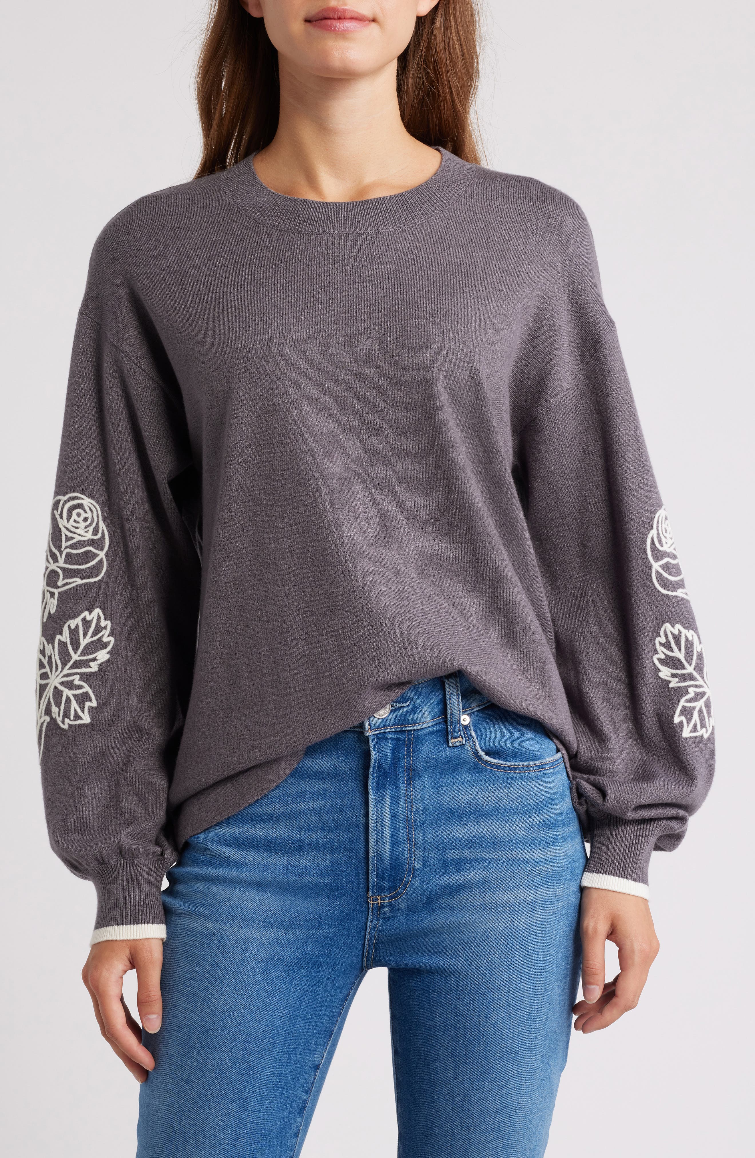 Bobeau Flower Embroidered Sweater | Nordstromrack