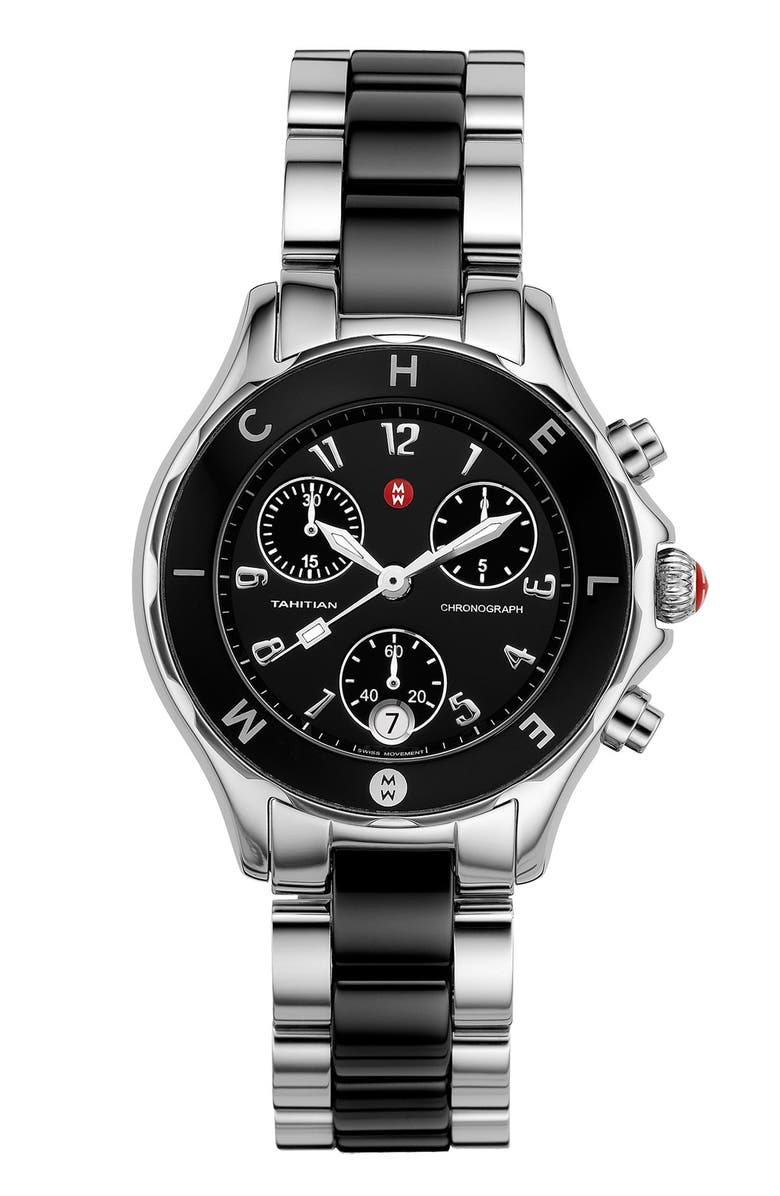 MICHELE 'Tahitian' Stainless Steel & Ceramic Watch, 35mm | Nordstrom