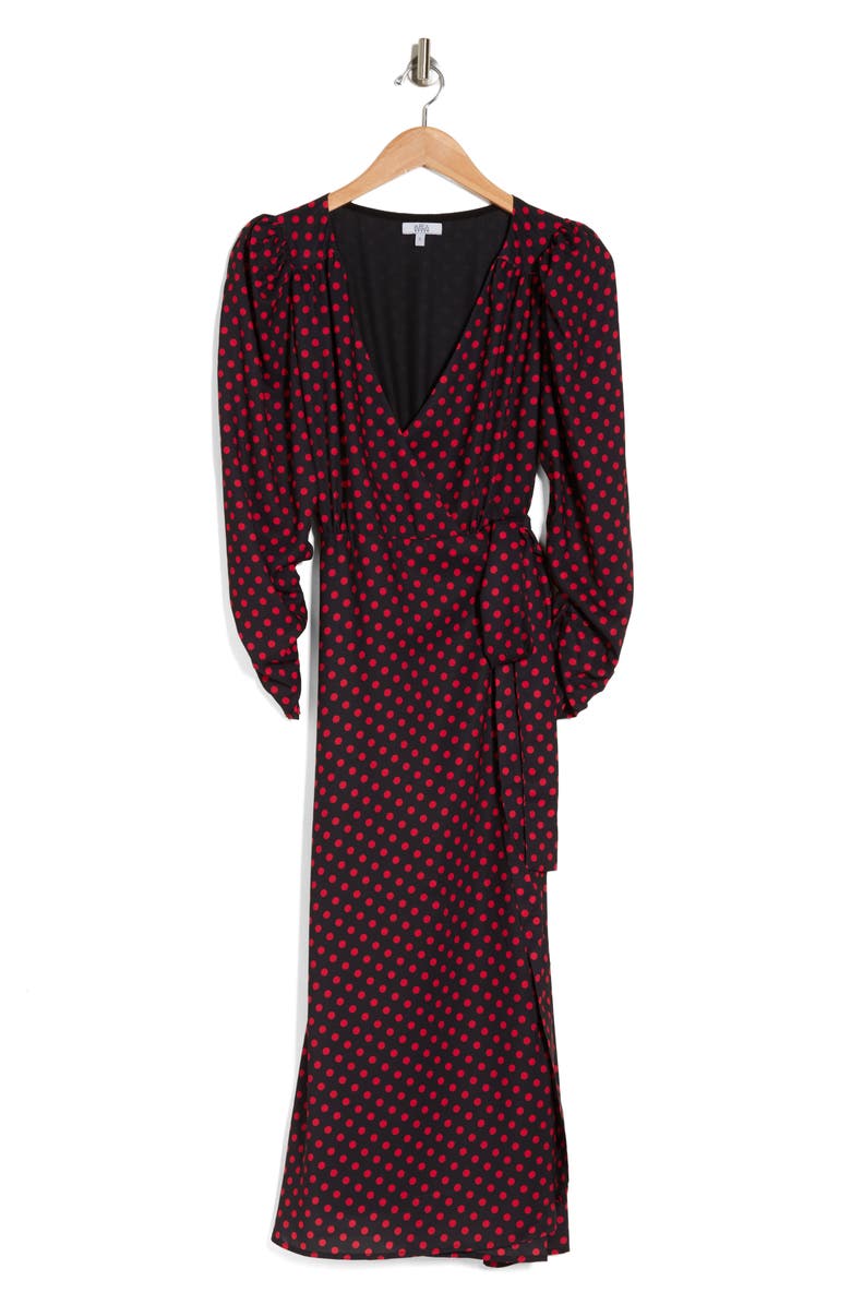 AREA STARS Polka Dot Long Sleeve Wrap Dress | Nordstromrack