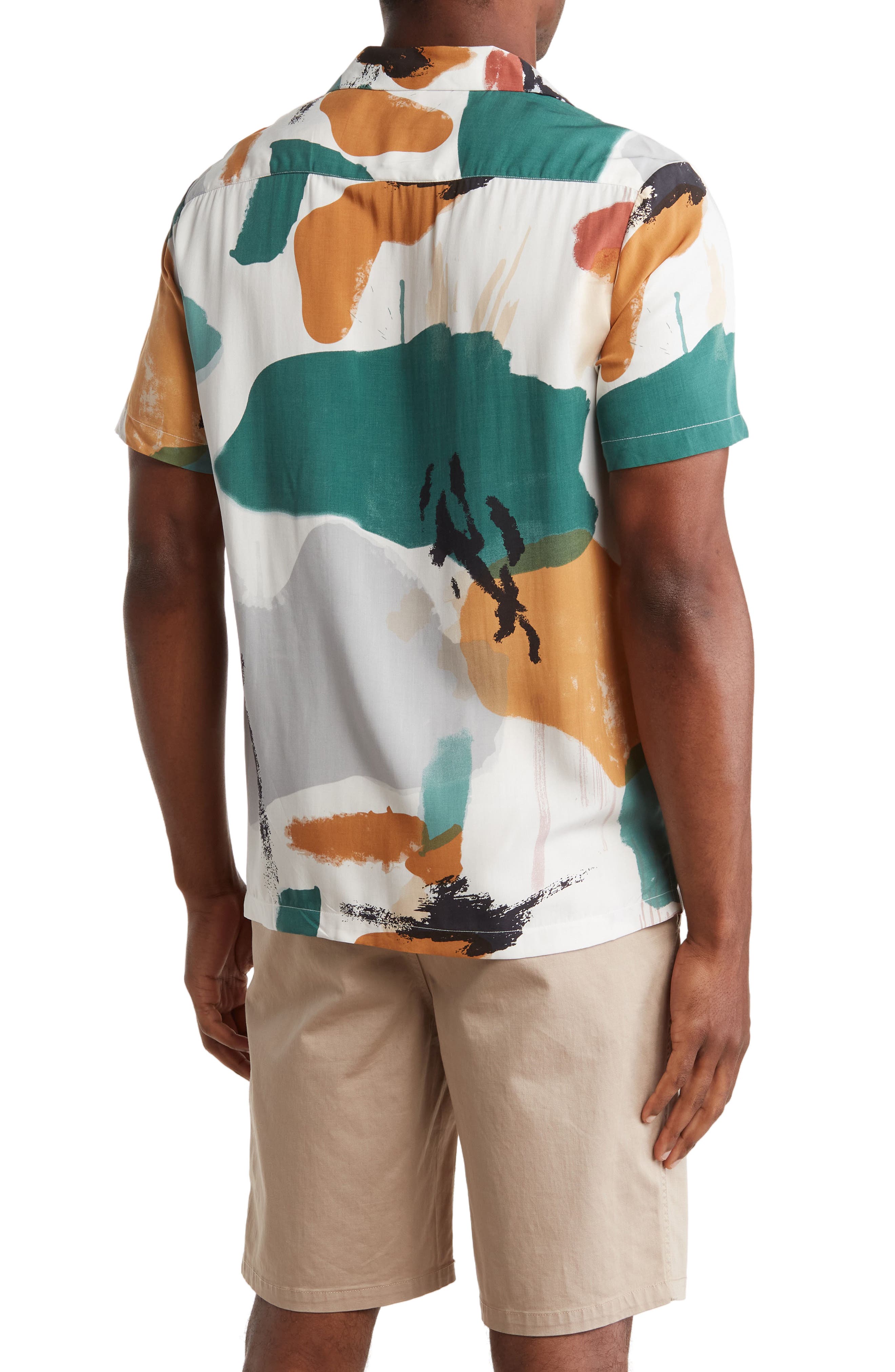 DENIM AND FLOWER Paint Brush Stroke Short Sleeve Button-Up Camp Shirt ...