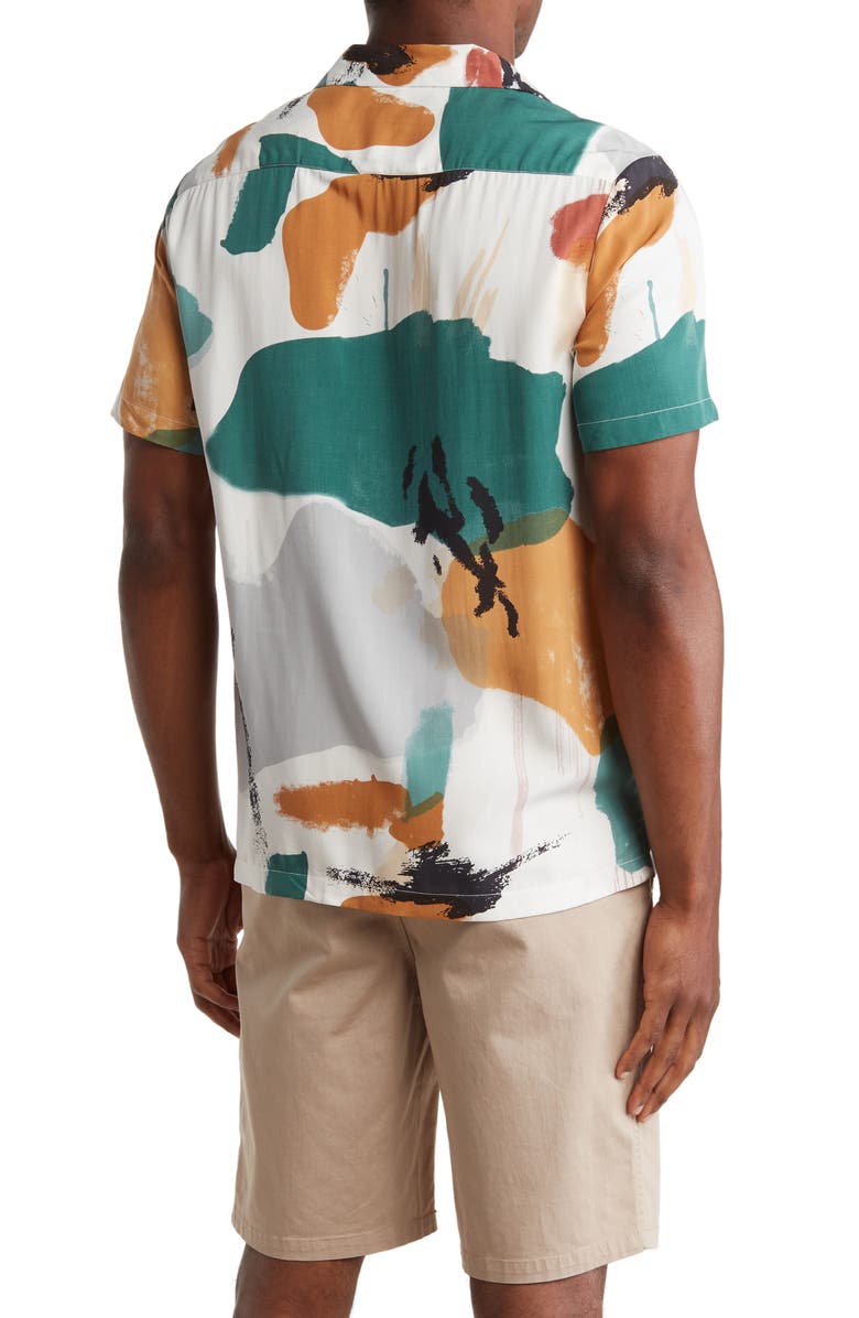 DENIM AND FLOWER Paint Brush Stroke Short Sleeve Button-Up Camp Shirt ...