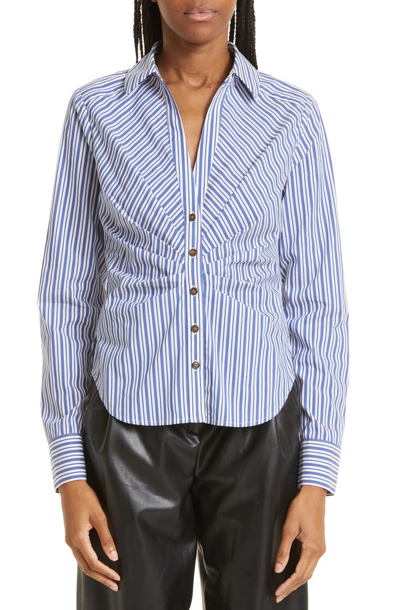Veronica Beard Joelle Stripe Pleated Shirt | Nordstromrack