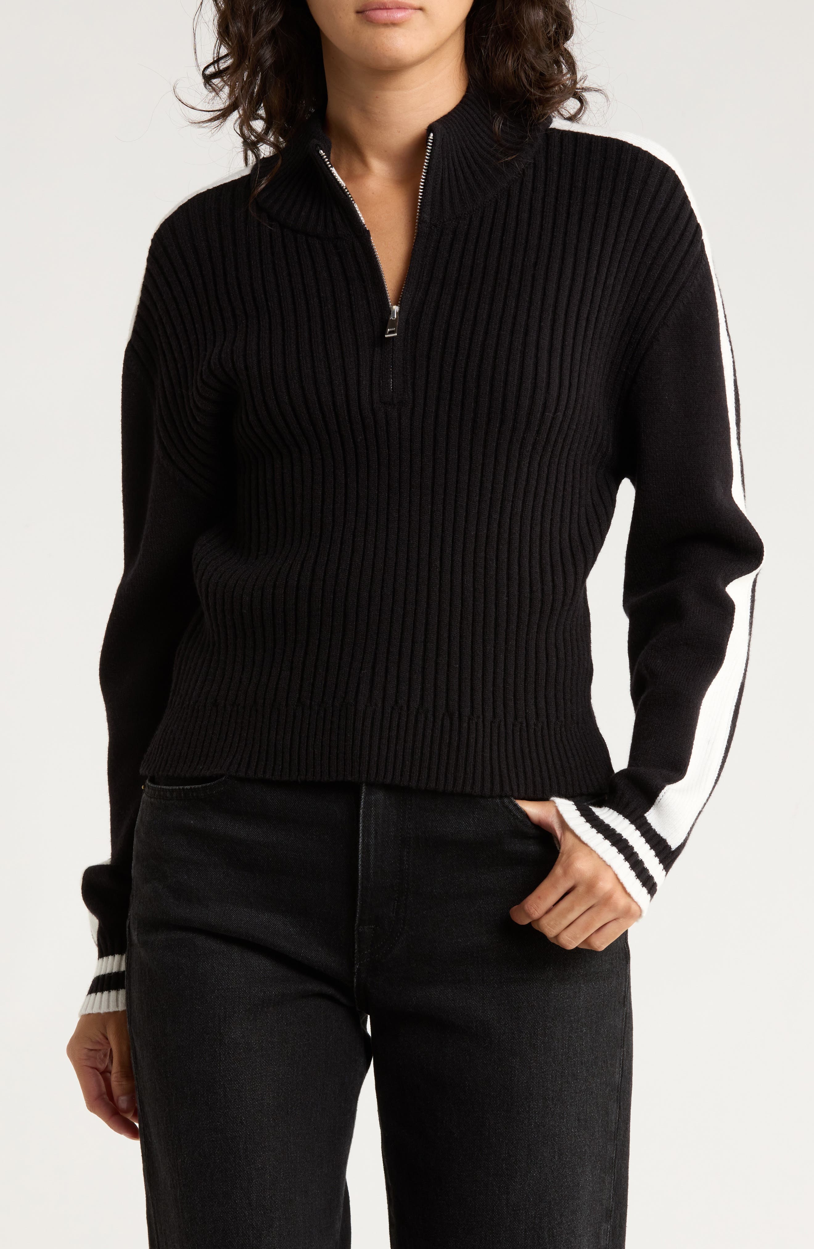 Stripe Detail Quarter Zip Pullover (Women) | Nordstromrack