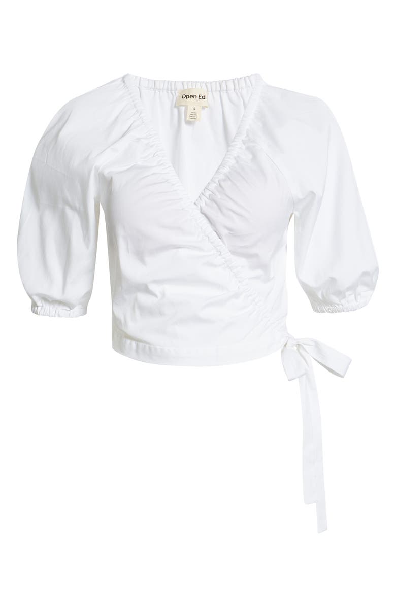 Open Edit Puff Sleeve Cotton Poplin Wrap Blouse | Nordstromrack