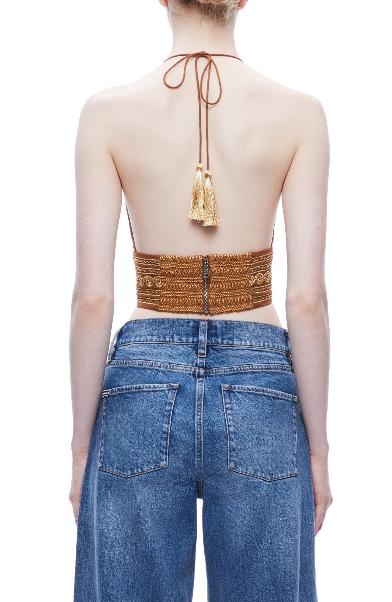 Alice + Olivia Carli Beaded Embroidered Halter Bra Top | Nordstromrack