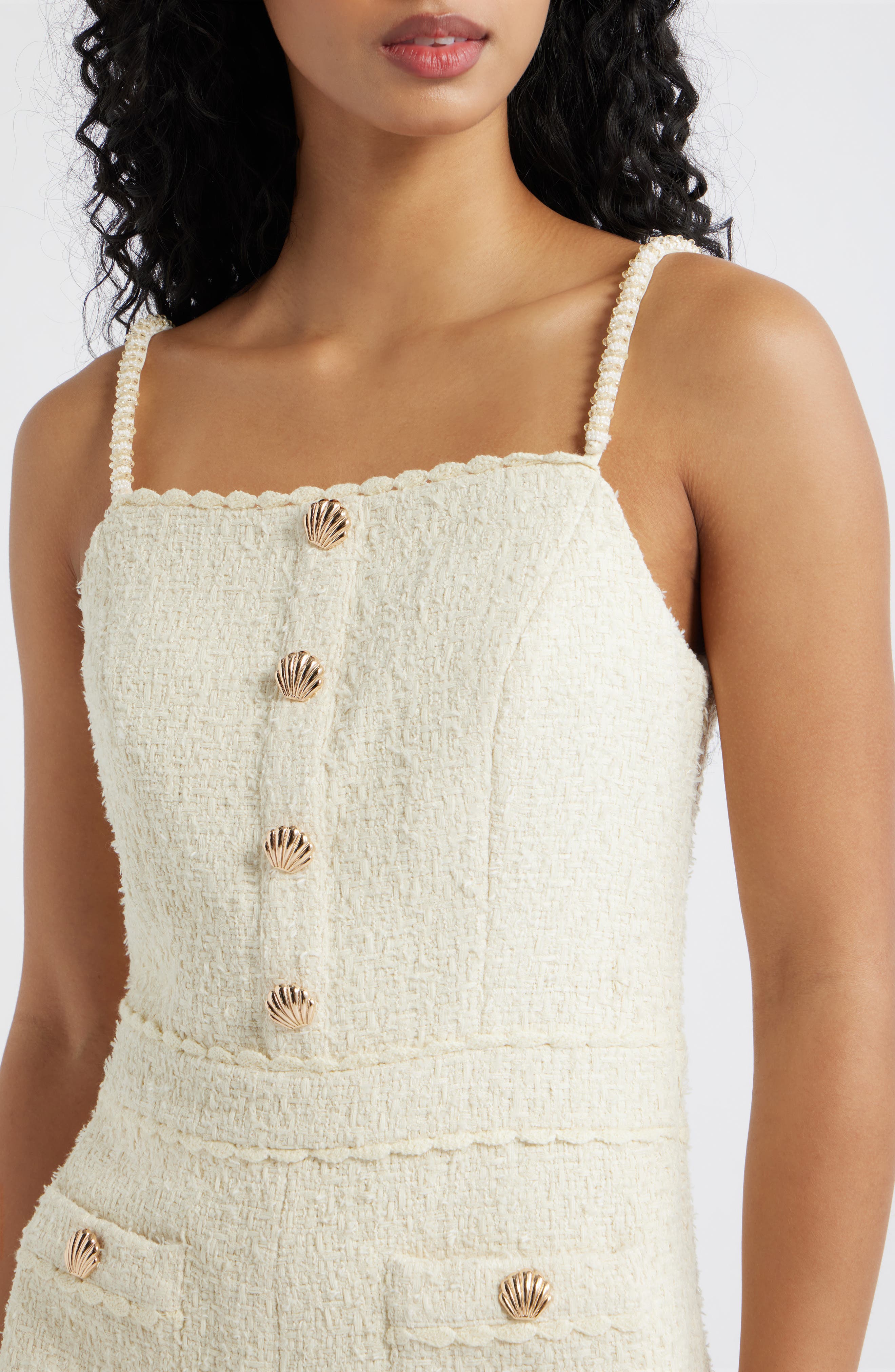 Line & Dot Rhia Shell Button Tweed Romper | Nordstrom
