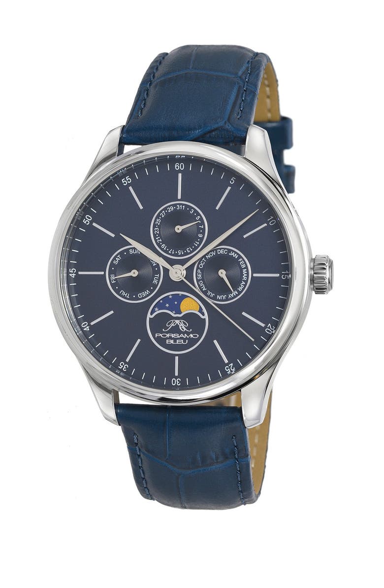 PORSAMO BLEU Men's Jonathan Multifunction Leather Strap Watch, 41mm ...