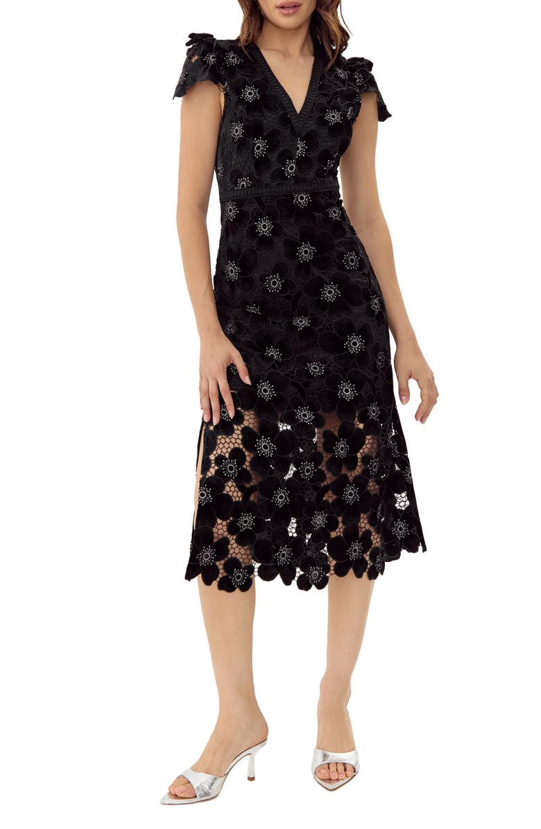 Adelyn Rae Mia Beaded Floral Embroidery Midi Dress | Nordstromrack