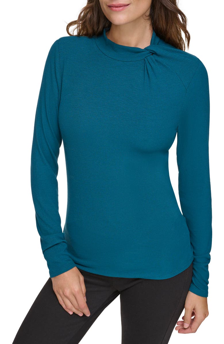 Andrew Marc Sport Twisted Mock Neck Long Sleeve Ribbed Top | Nordstromrack