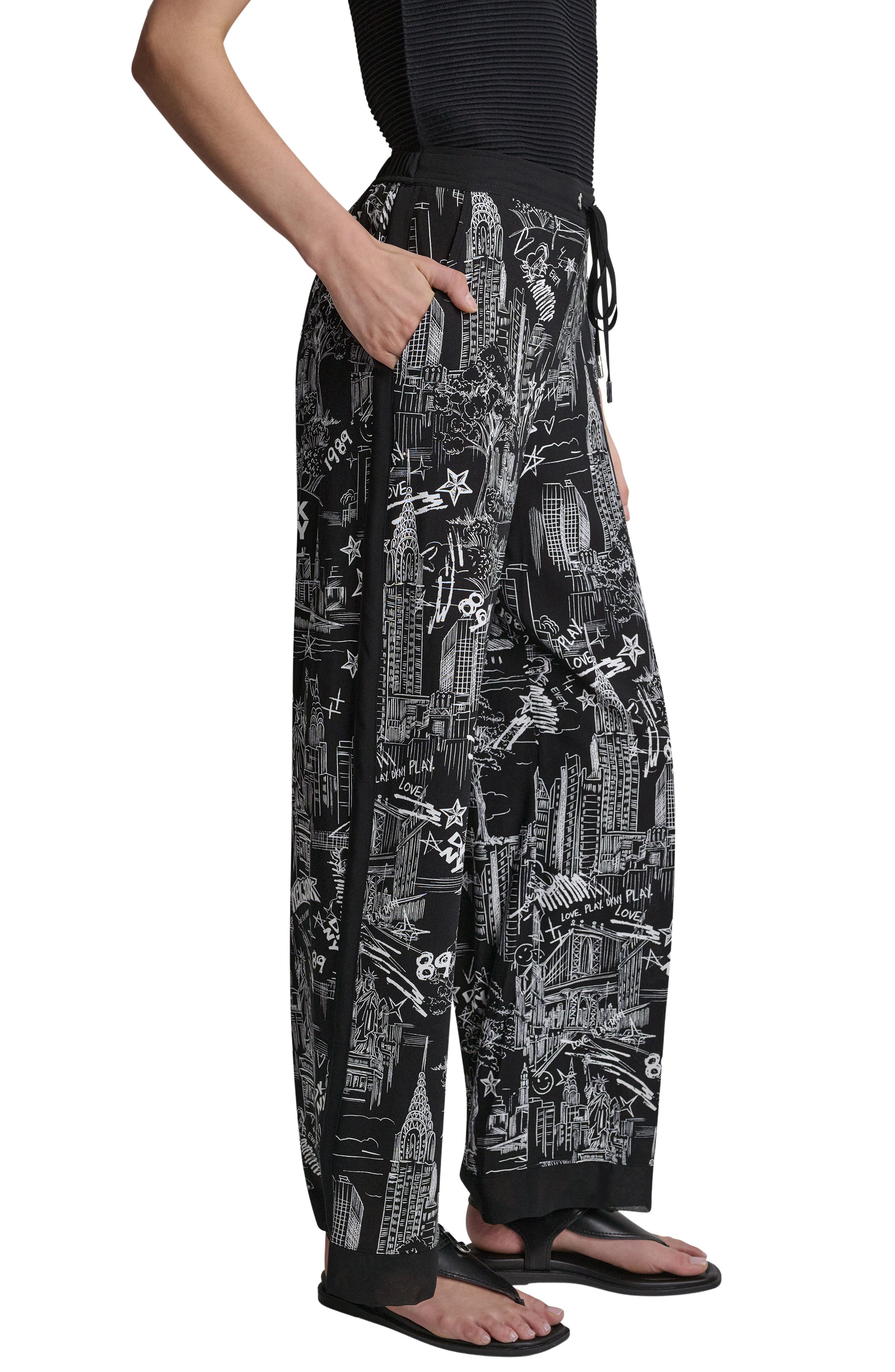 DKNY New York Print Wide Leg Pants | Nordstrom