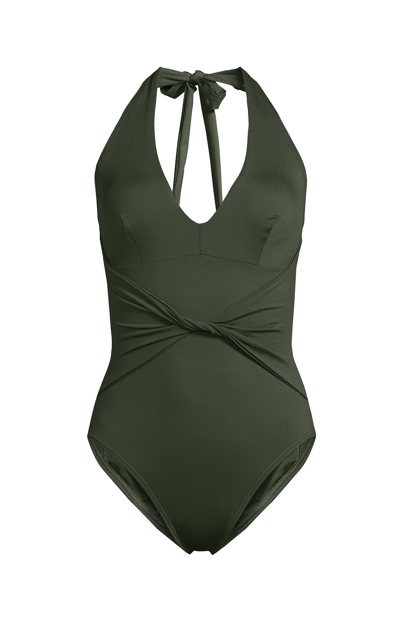 Lands' End Sculpting Suit Plunge Halter High Leg One Piece Swimsuit ...