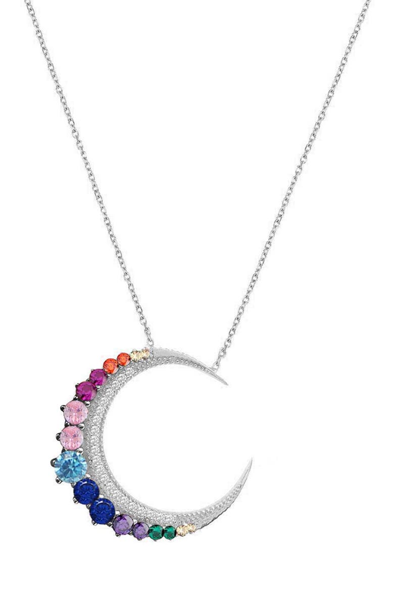 Sterling Silver Rainbow CZ Celestial Moon Pendant Necklace (Women ...