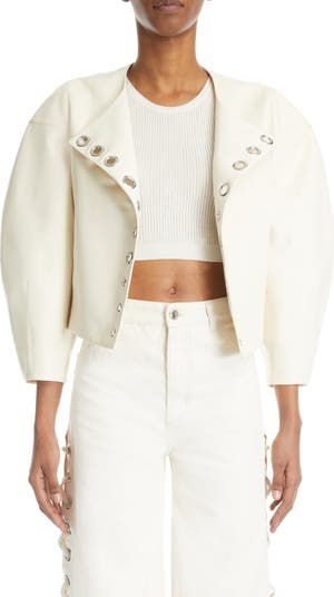 Chloé Rivet Detail Lantern Sleeve Leather Jacket | Nordstrom