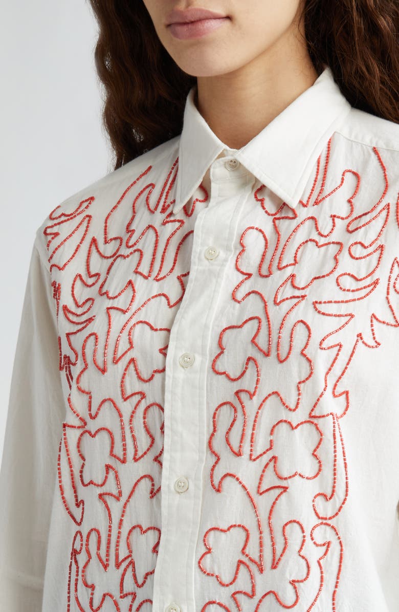 Bode Crossvine Beaded Cotton Button-Up Shirt | Nordstromrack