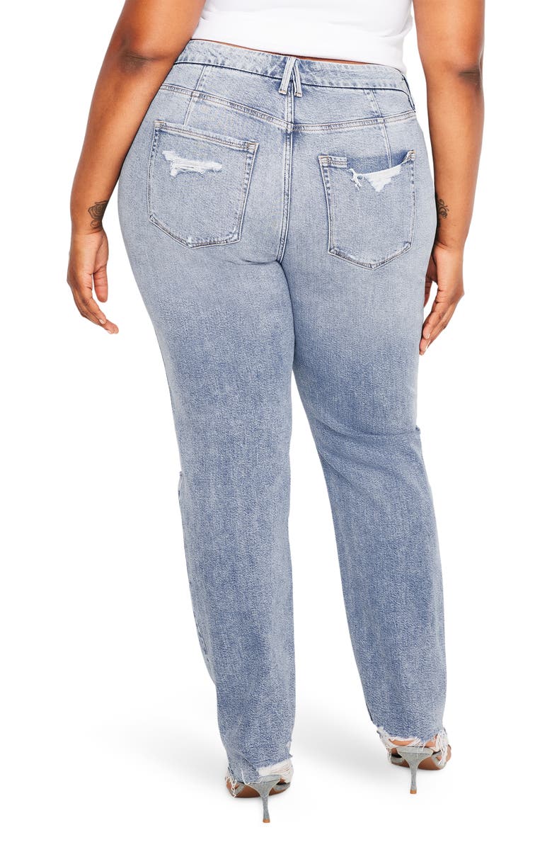 Good American Good Icon High Waist Ripped Straight Leg Jeans ...