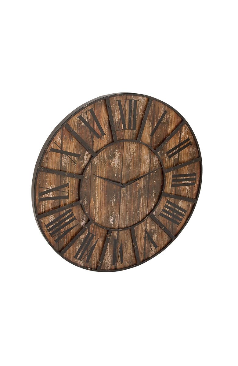 WILLOW ROW Brown Wood Wall Clock with Black Accents | Nordstromrack