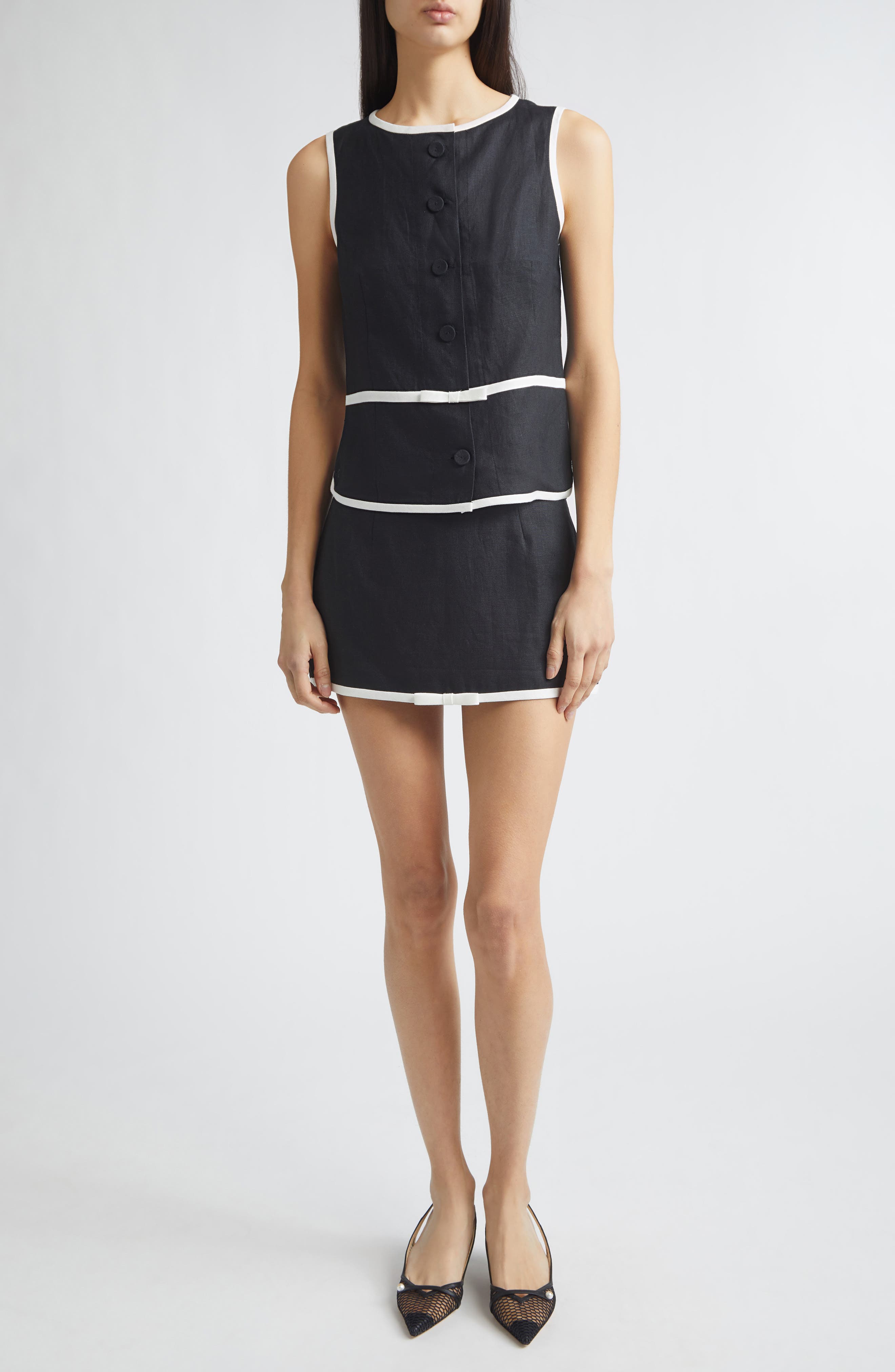 Tanner Fletcher Gender Inclusive Paula Linen Bow Miniskirt | Nordstrom
