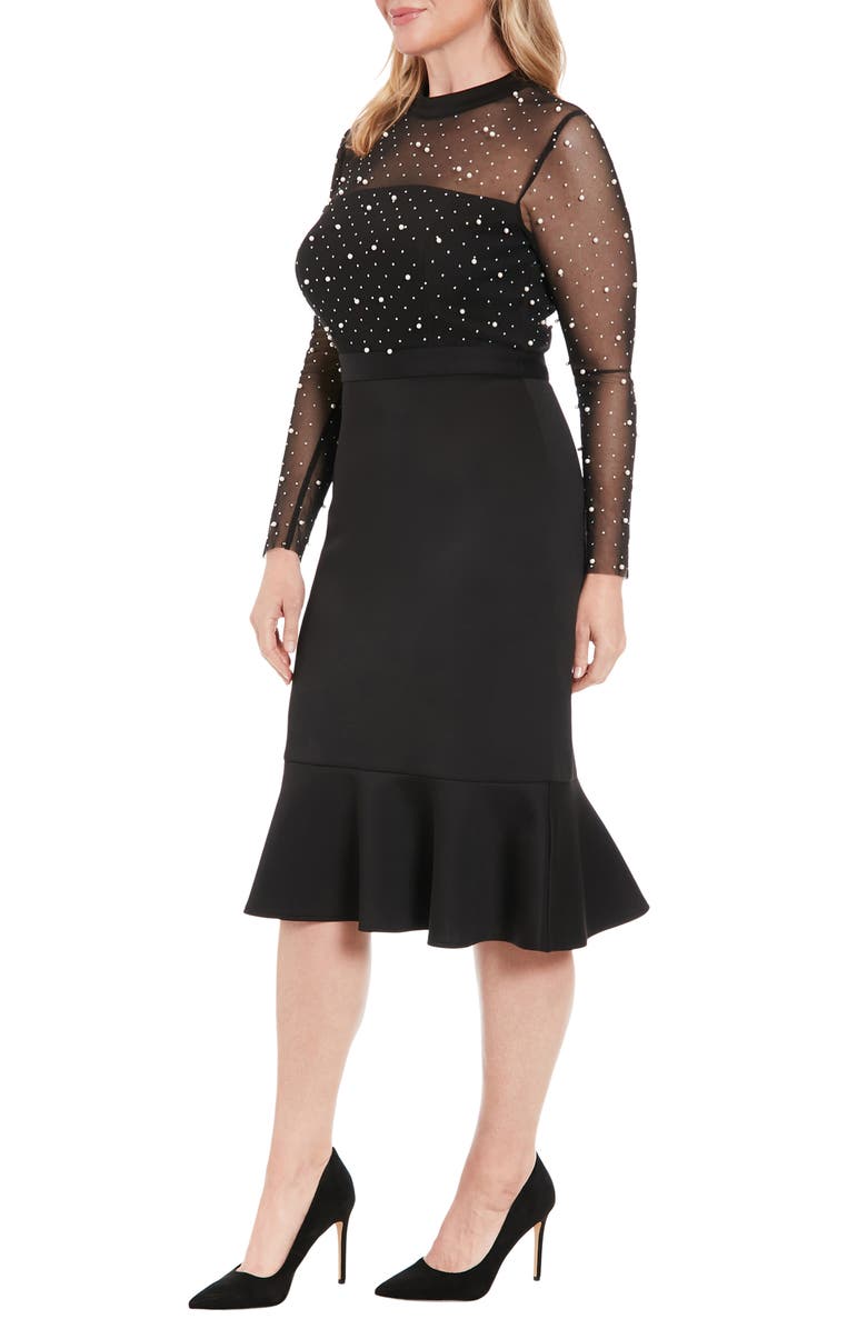 London Times Long Sleeve Illusion Midi Cocktail Dress | Nordstromrack