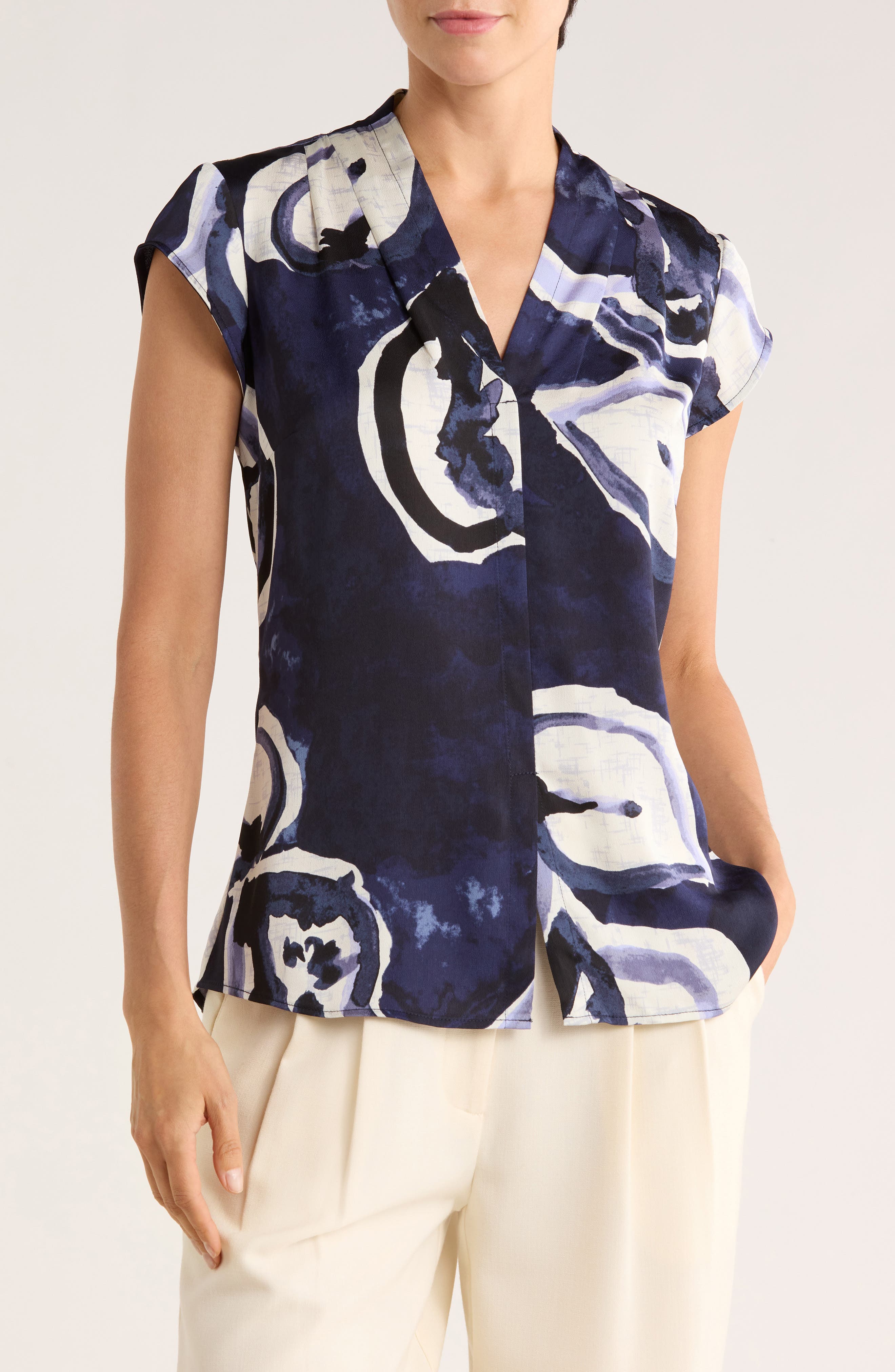 NIC+ZOE Watercolor Vines Split Neck Top | Nordstromrack