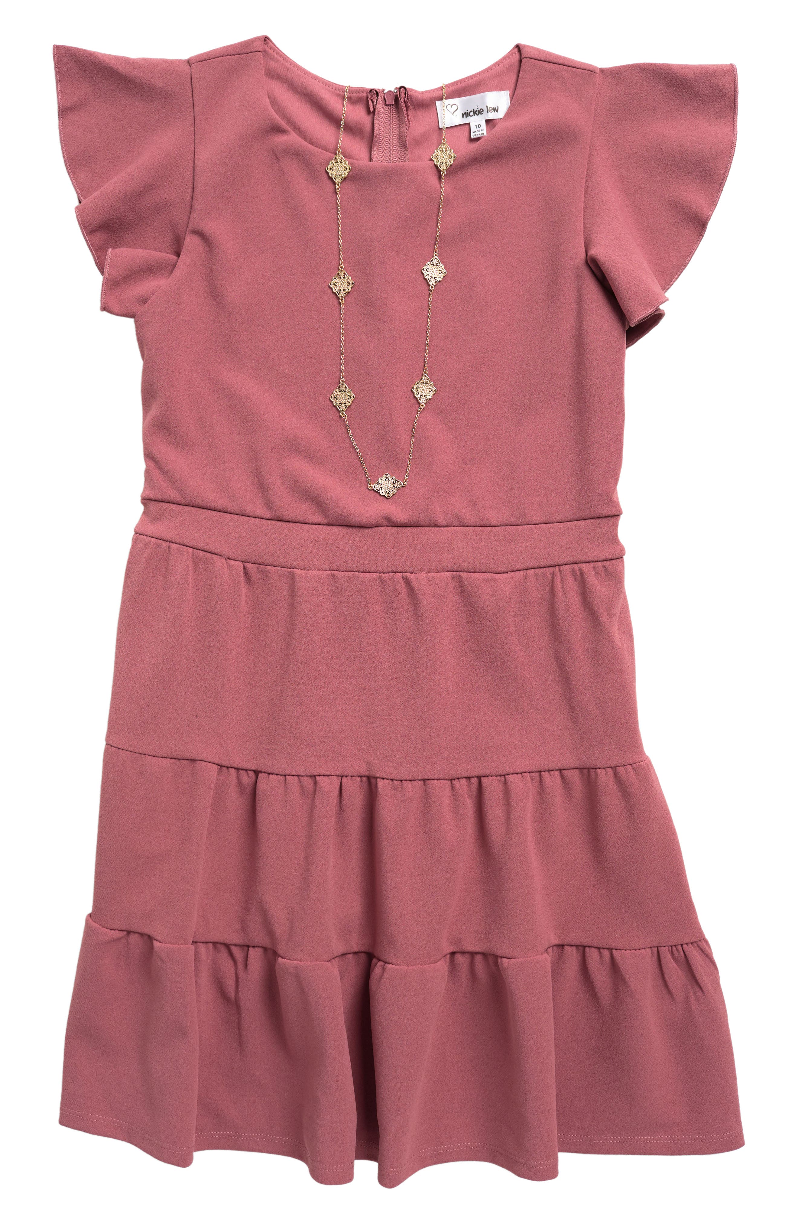 LNL Kids' Tiered Ruffle Sleeve Dress & Necklace Set | Nordstromrack