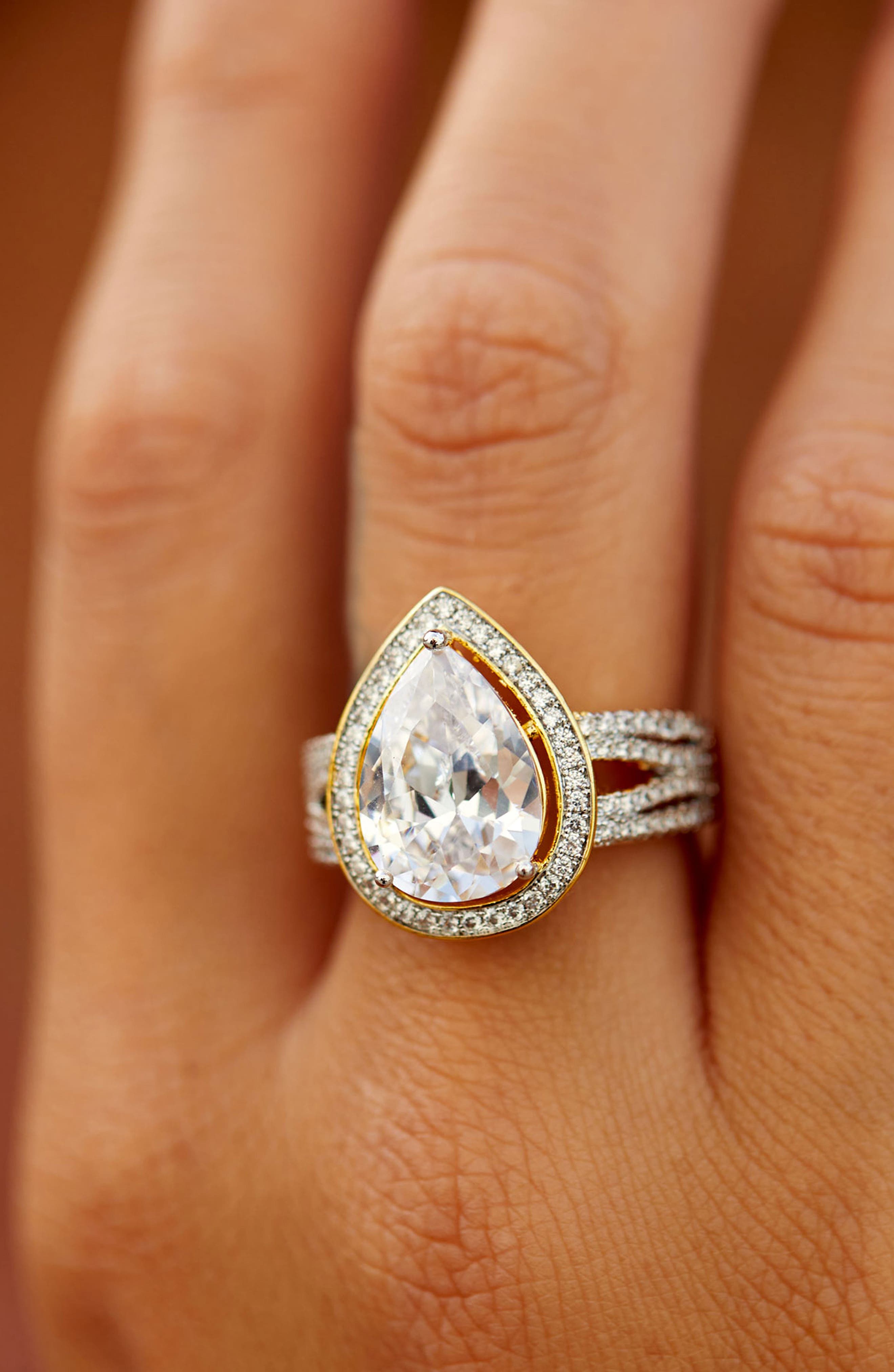 SAVVY CIE JEWELS 18K Gold Plated Pear Cut CZ Halo Ring | Nordstromrack