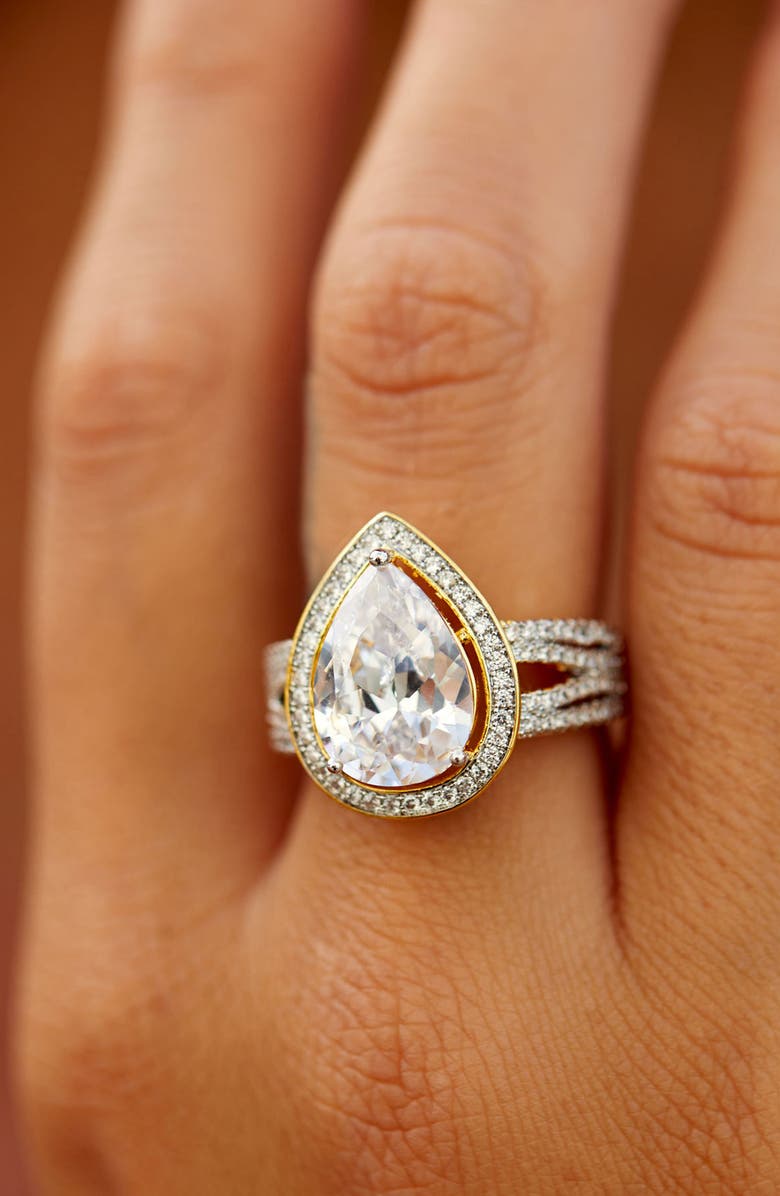 SAVVY CIE JEWELS 18K Gold Plated Pear Cut CZ Halo Ring | Nordstromrack
