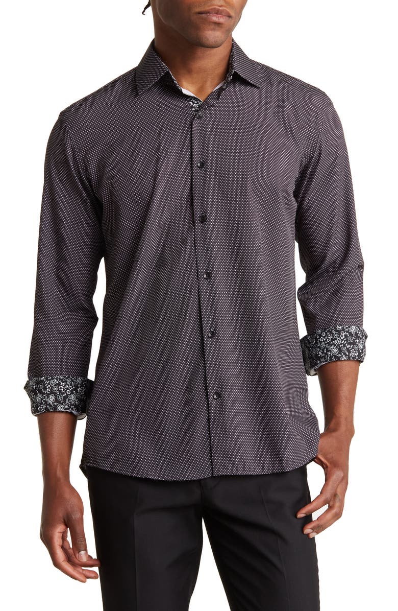 Azaro Uomo Slim Fit Dot Print Performance Button-Up Shirt | Nordstromrack