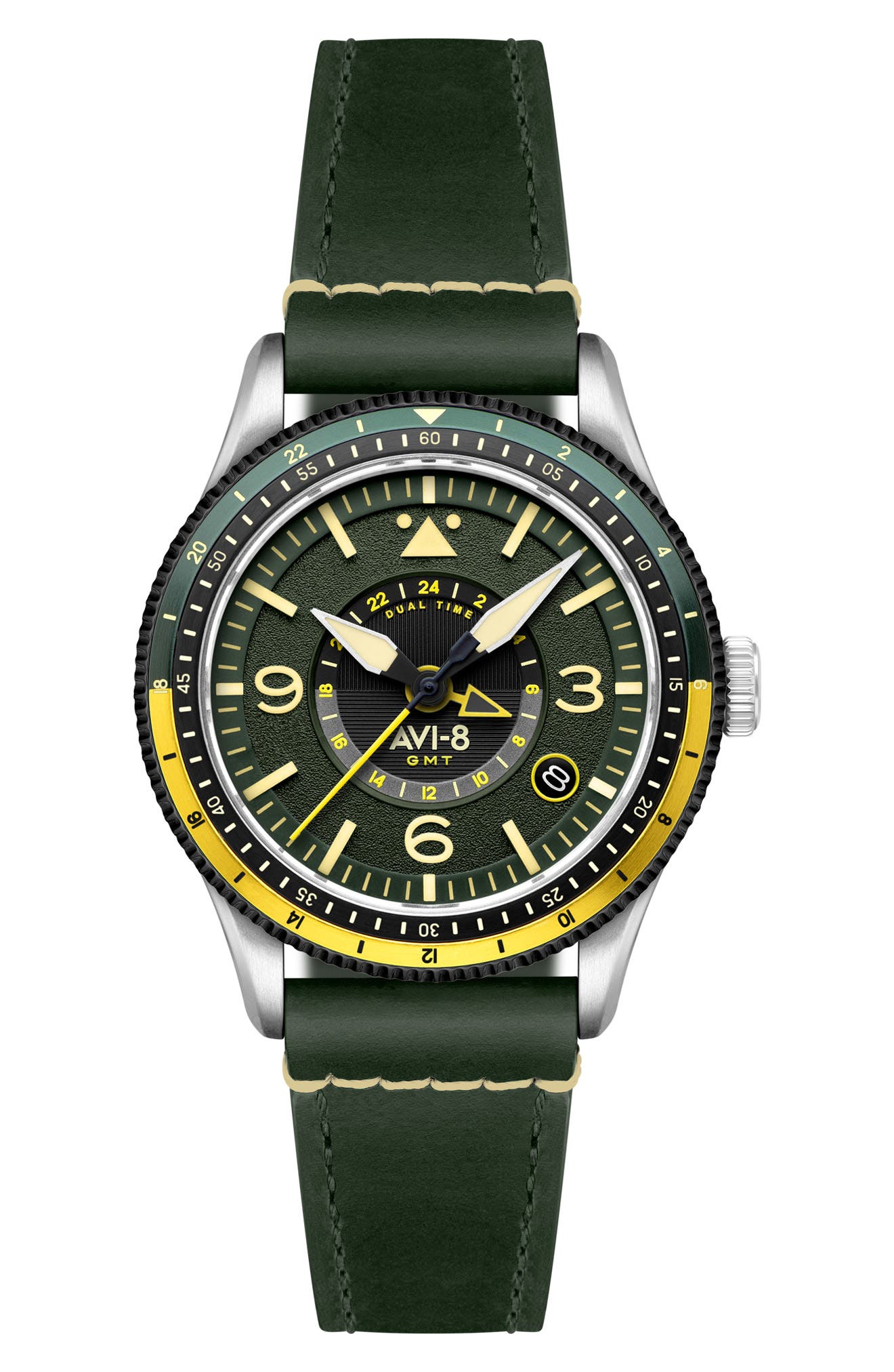 AVI-8 Flyboy Airmaster GMT Leather Strap Watch, 40mm | Nordstrom