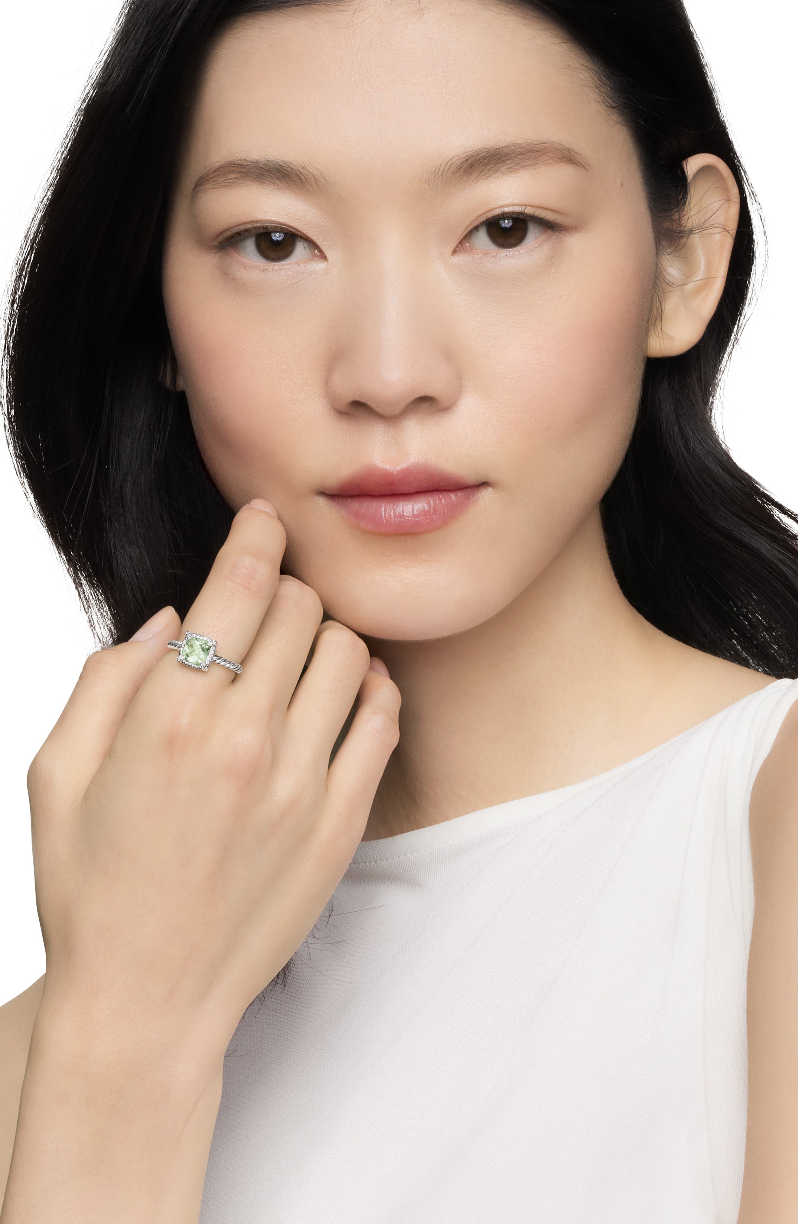 Petite Chatelaine® Pavé Bezel Ring with Semiprecious Stone and Diamonds ...