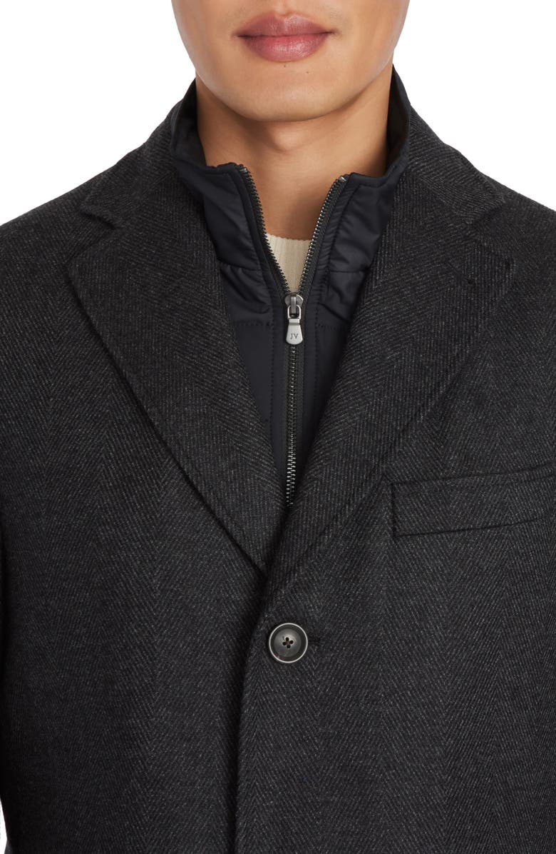 Jack Victor Delman Herringbone Stretch Wool Coat with Removable Bib ...