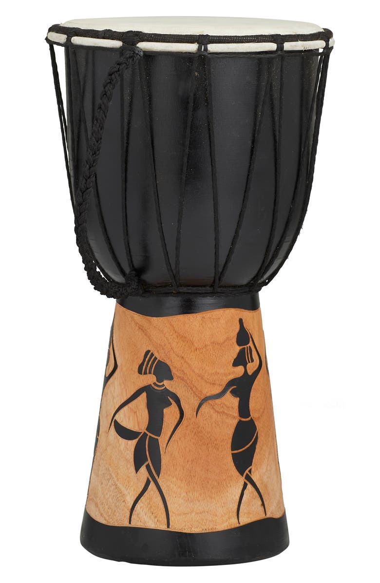 GINGER BIRCH STUDIO Black Wood Handmade Djembe Drum Sculpture with Rope ...