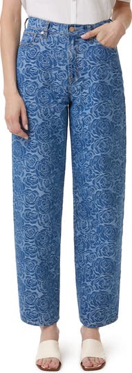 Habitual Jacquard Rose High Waist Barrel Leg Jeans | Nordstrom