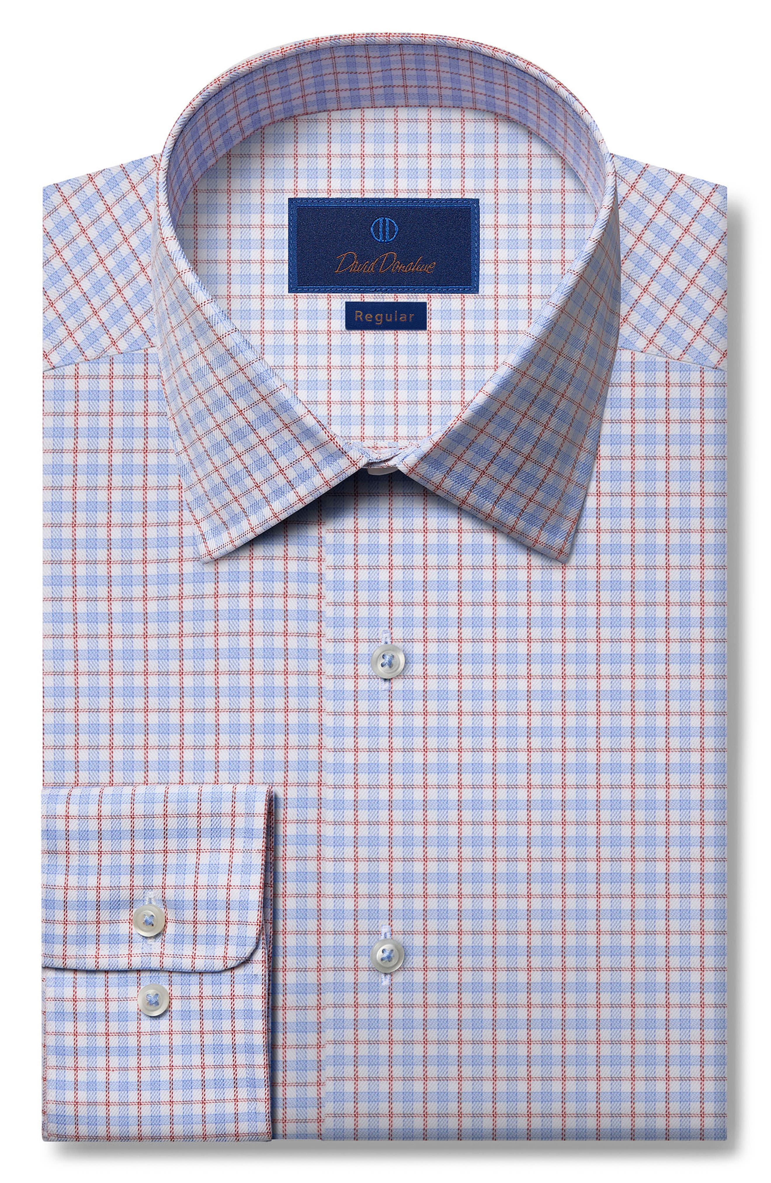 David Donahue Regular Fit Check Barrel Cuff Dress Shirt (Men ...