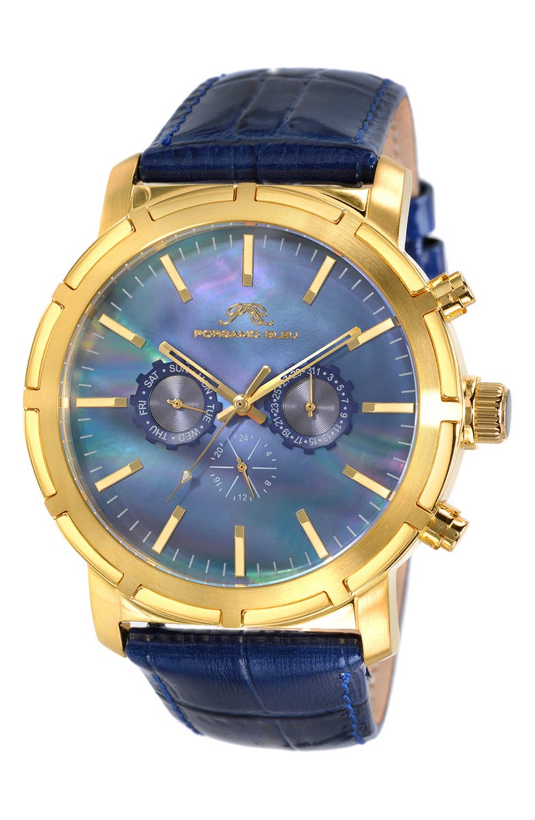 PORSAMO BLEU Men's NYC Alligator Embossed Leather Swiss Quartz Watch ...
