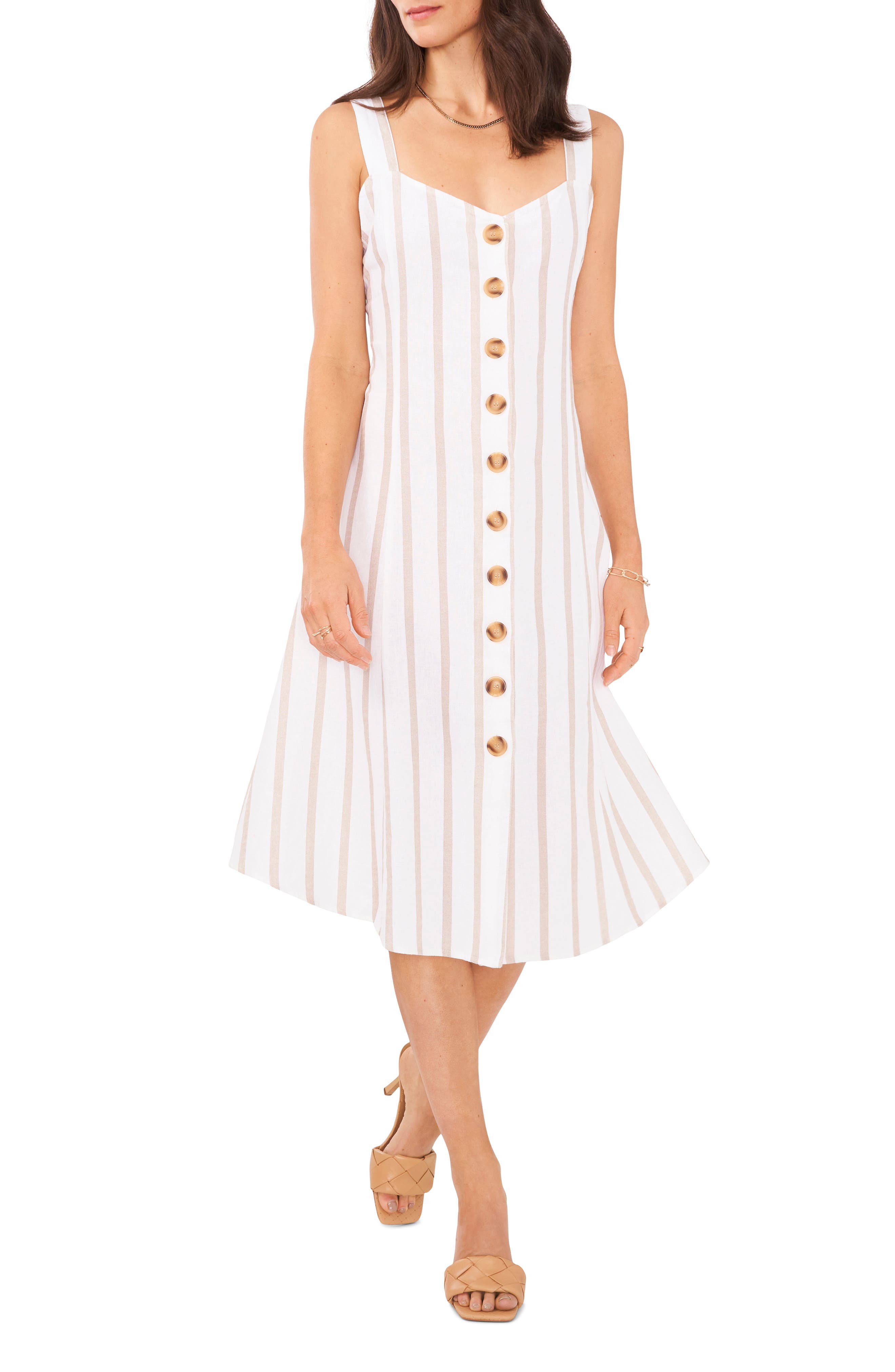 Vince Camuto Stripe Linen Blend Midi Dress | Nordstromrack