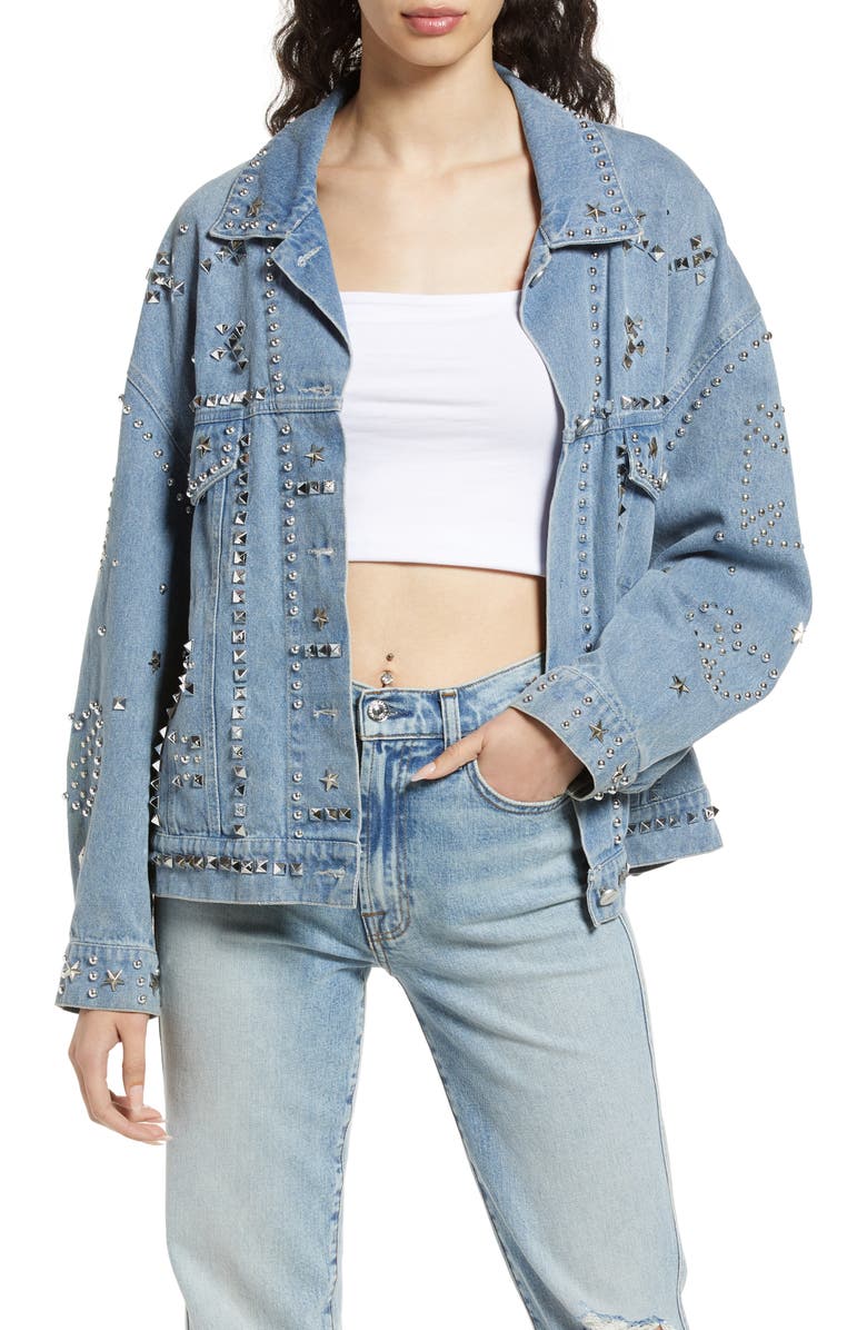 AZALEA WANG Studded Cotton Denim Trucker Jacket | Nordstromrack