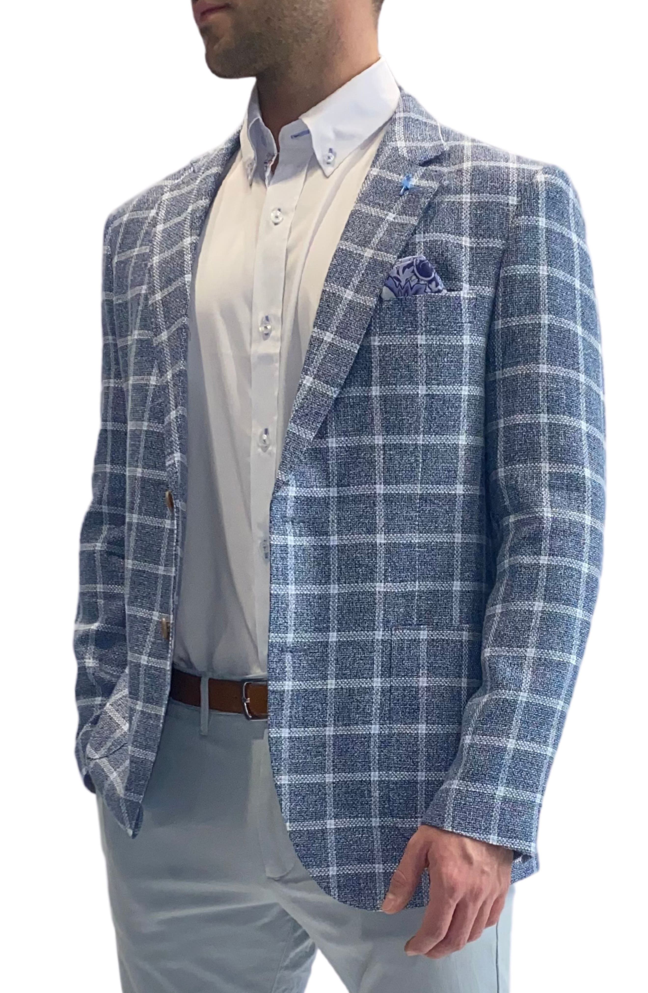 TailorByrd Navy Windowpane Modern Fit Linen Blend Sport Coat ...